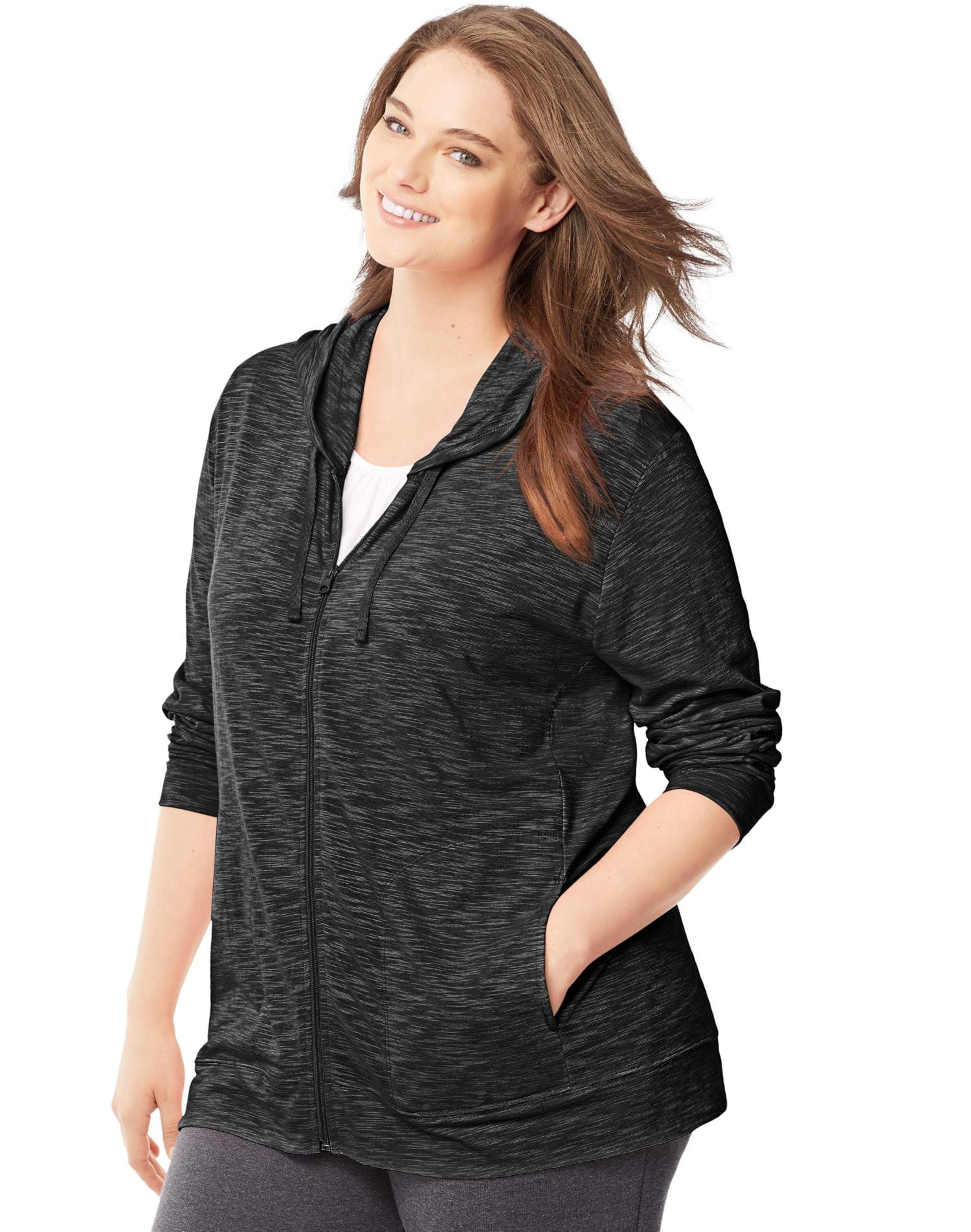 Women's Plus Lightweight Slub Jersey Zip Hood - Walmart.com