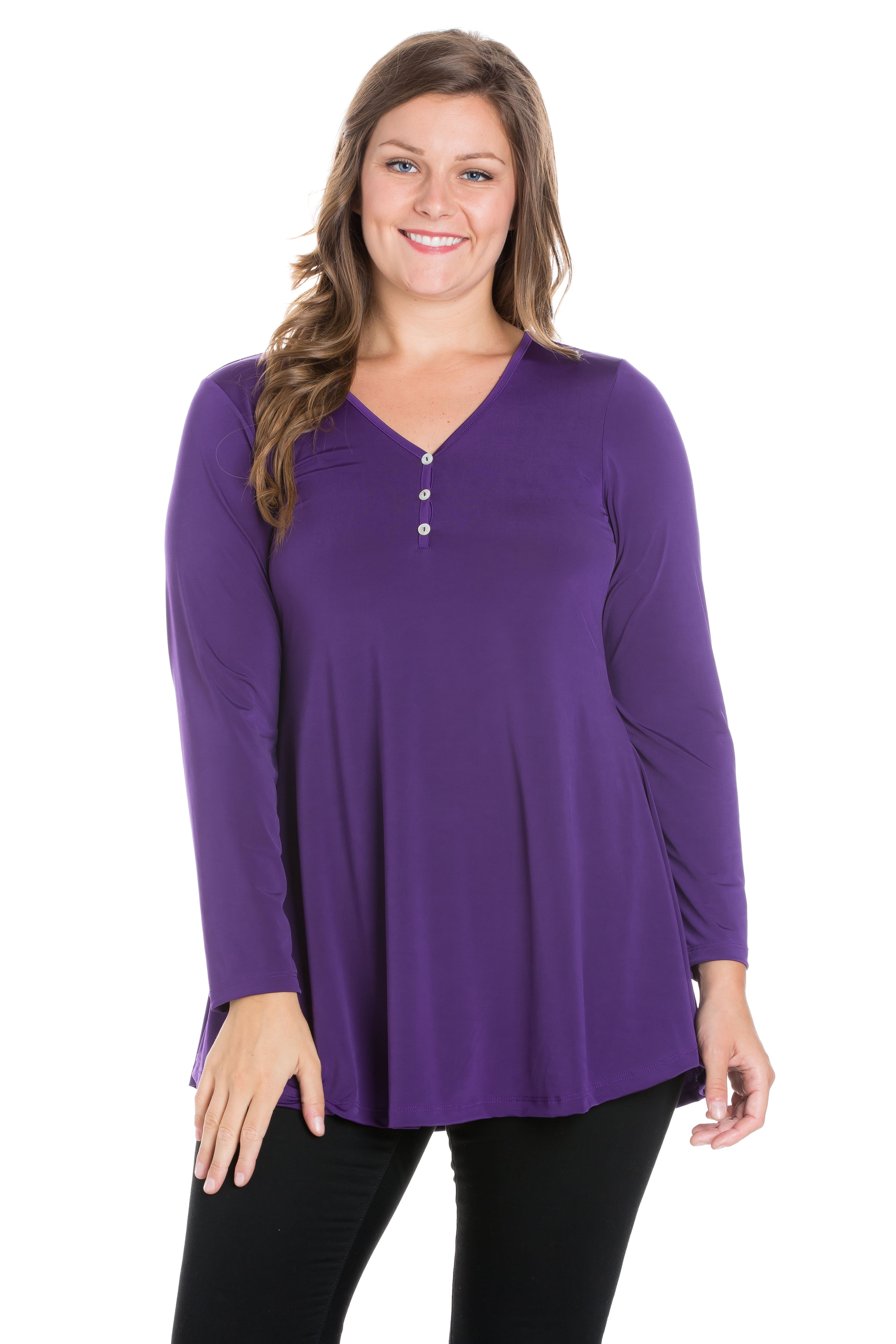 Women's Plus Long Sleeve Three Button Henley Tunic Top - Walmart.com