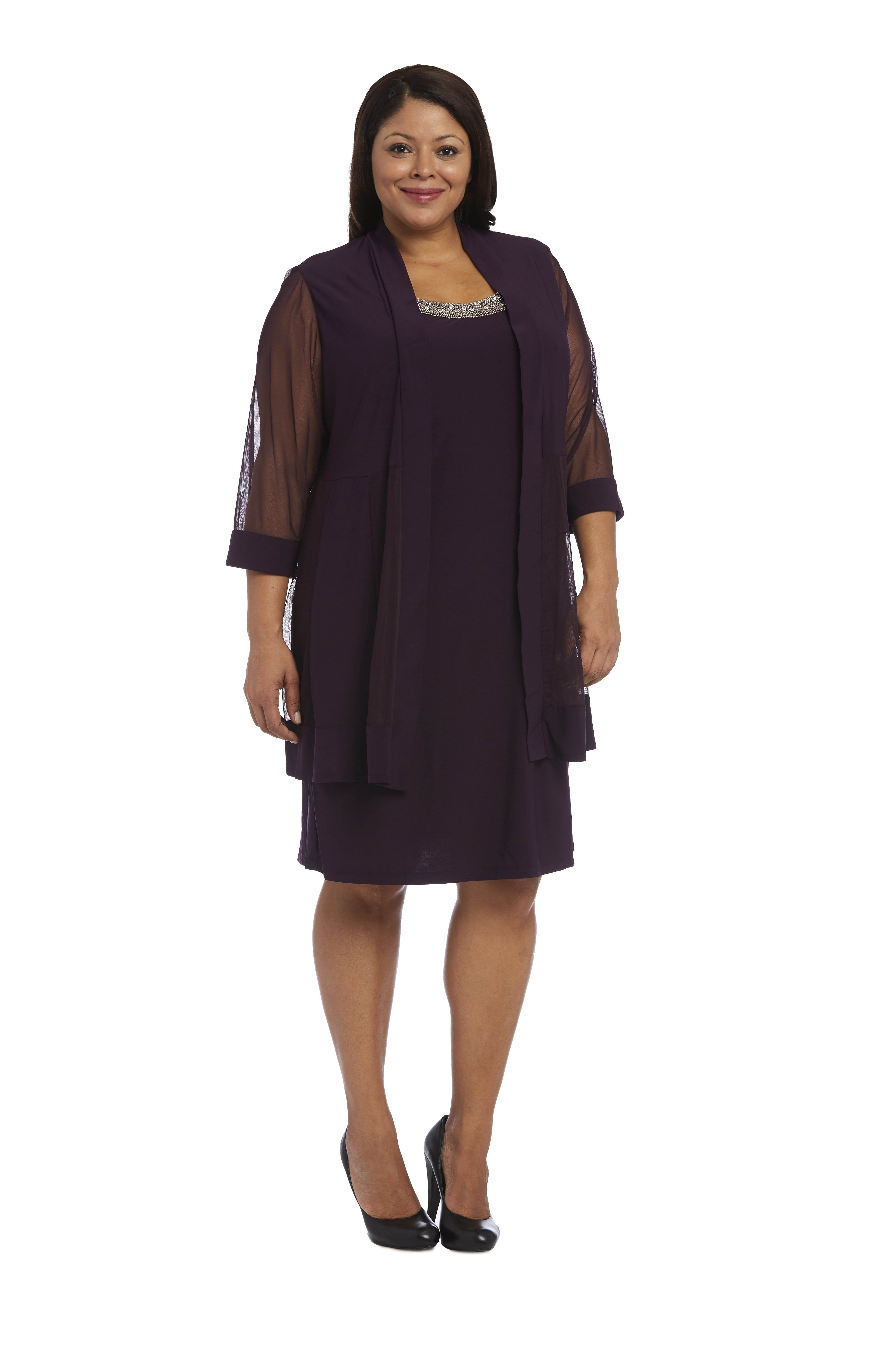 Women's Plus Size 2 Piece Beaded Inset Collar Jacket and Dress ...