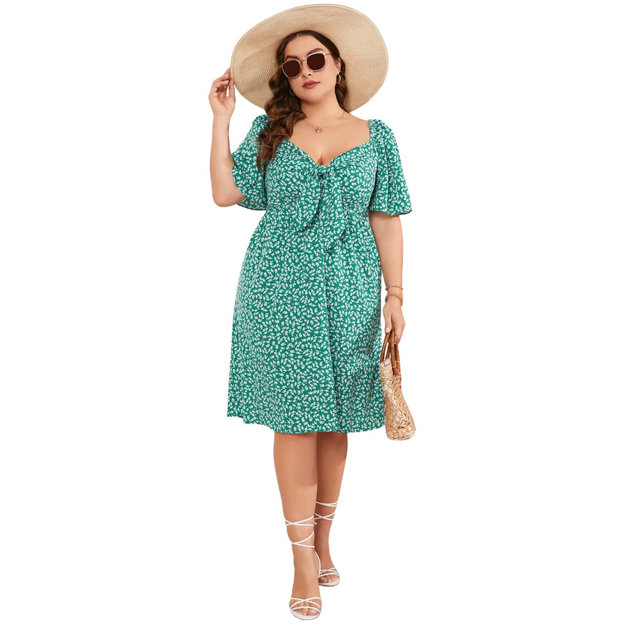 Women's Plus Size A Line Dress Wrap V Neck Front Knotted Dress Knee ...