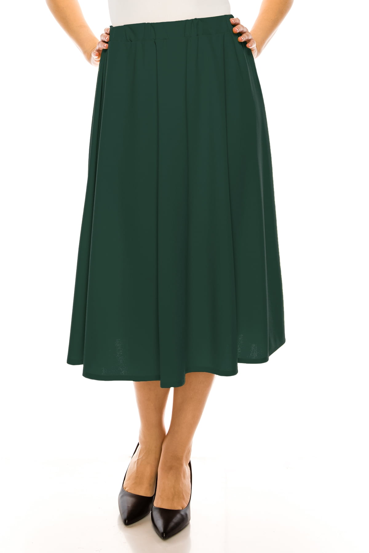 Women's Plus Size A-Line High Waist Elastic Band Pleated Solid Midi ...