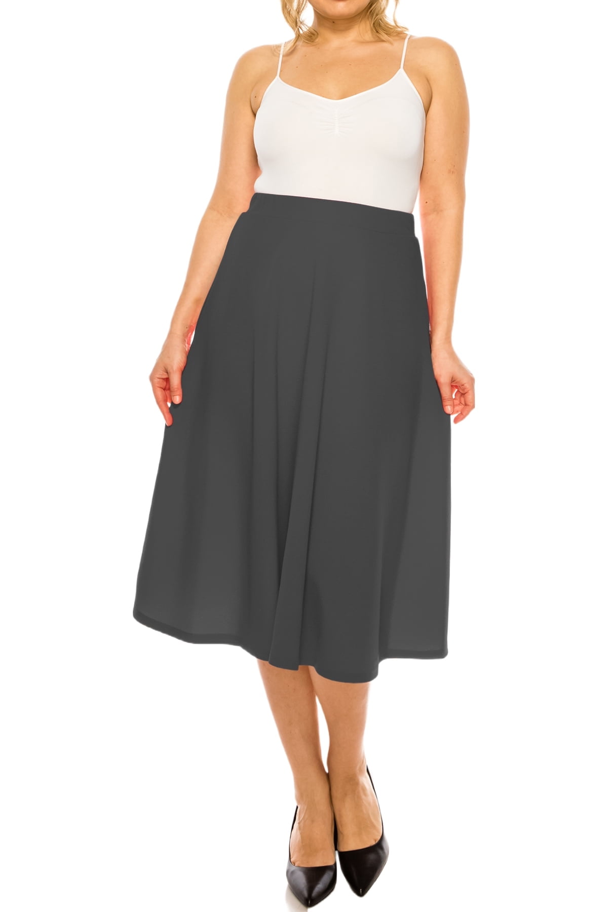 Women's Plus Size A-Line Midi Skirt - Casual Flared Design with High ...