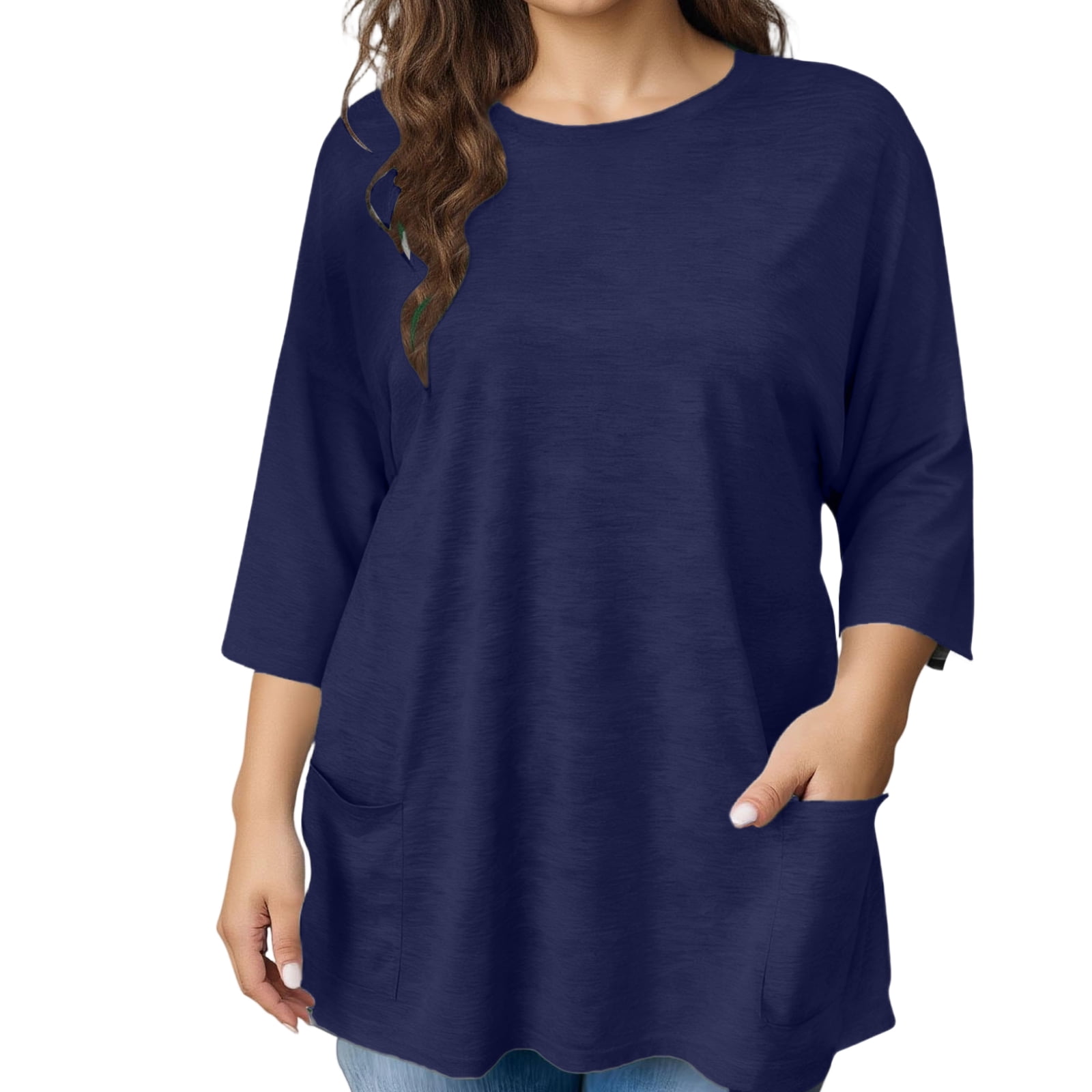 Women's Plus Size Basic Tee, Round Neck Short Sleeve Oversized Solid ...