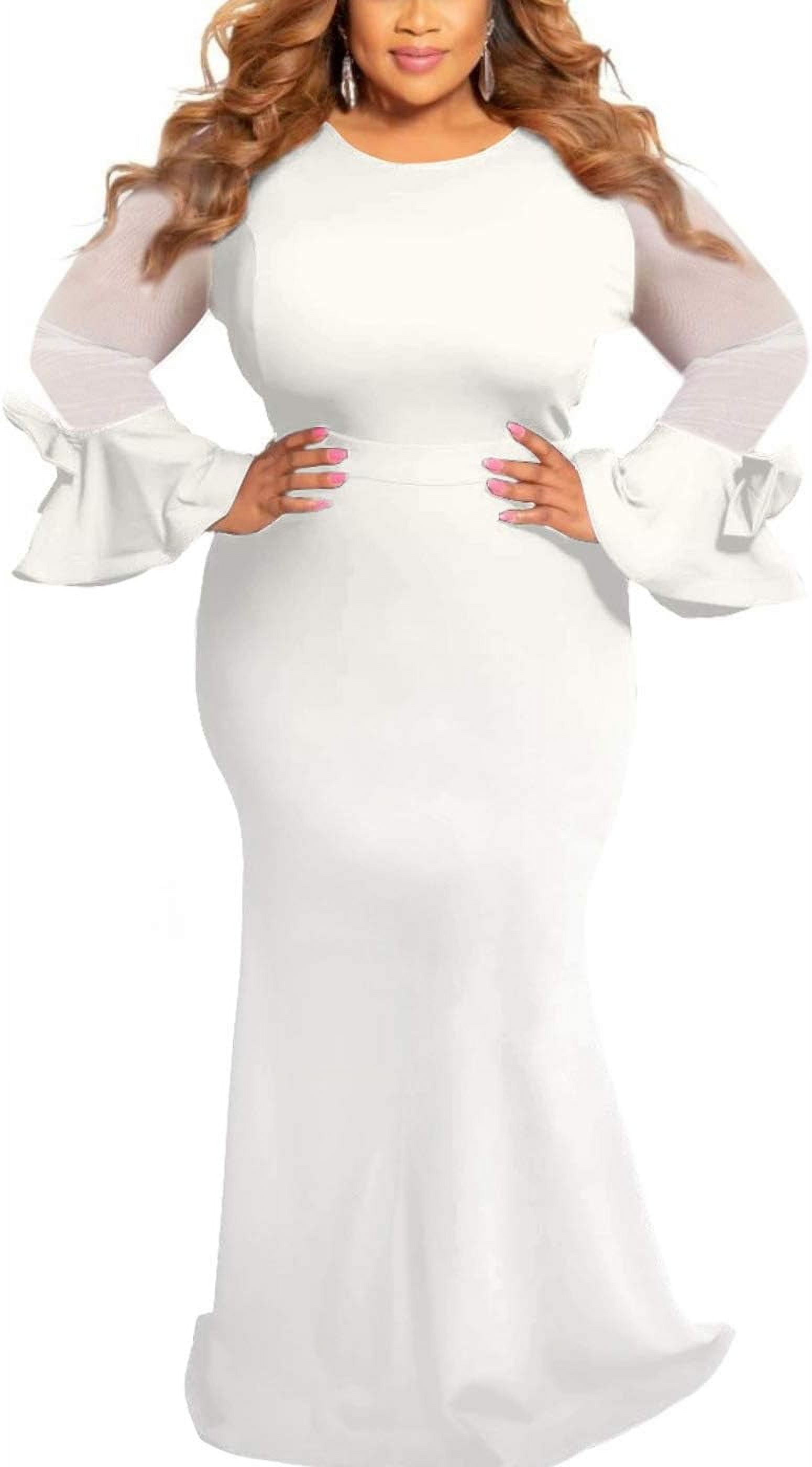 Women's Plus Size Bodycon Dress - Elegant Trumpet Long Sleeve Mesh ...