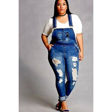 A3 Denim Women's Plus Size Stretch Denim Overalls with Cuffs - Walmart.com