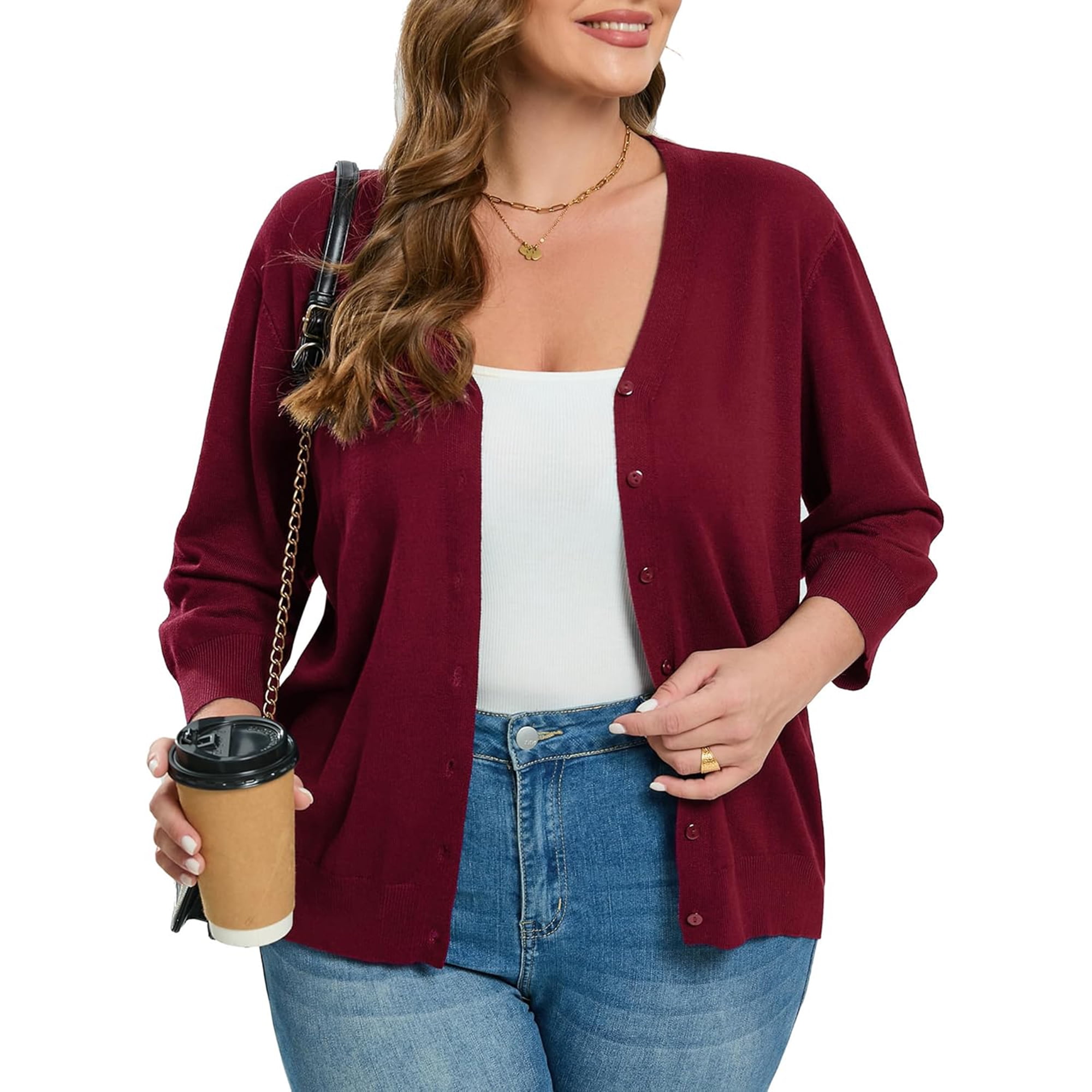 Women's Plus Size Cardigan Open Front Oversized Button Sweaters V Neck ...