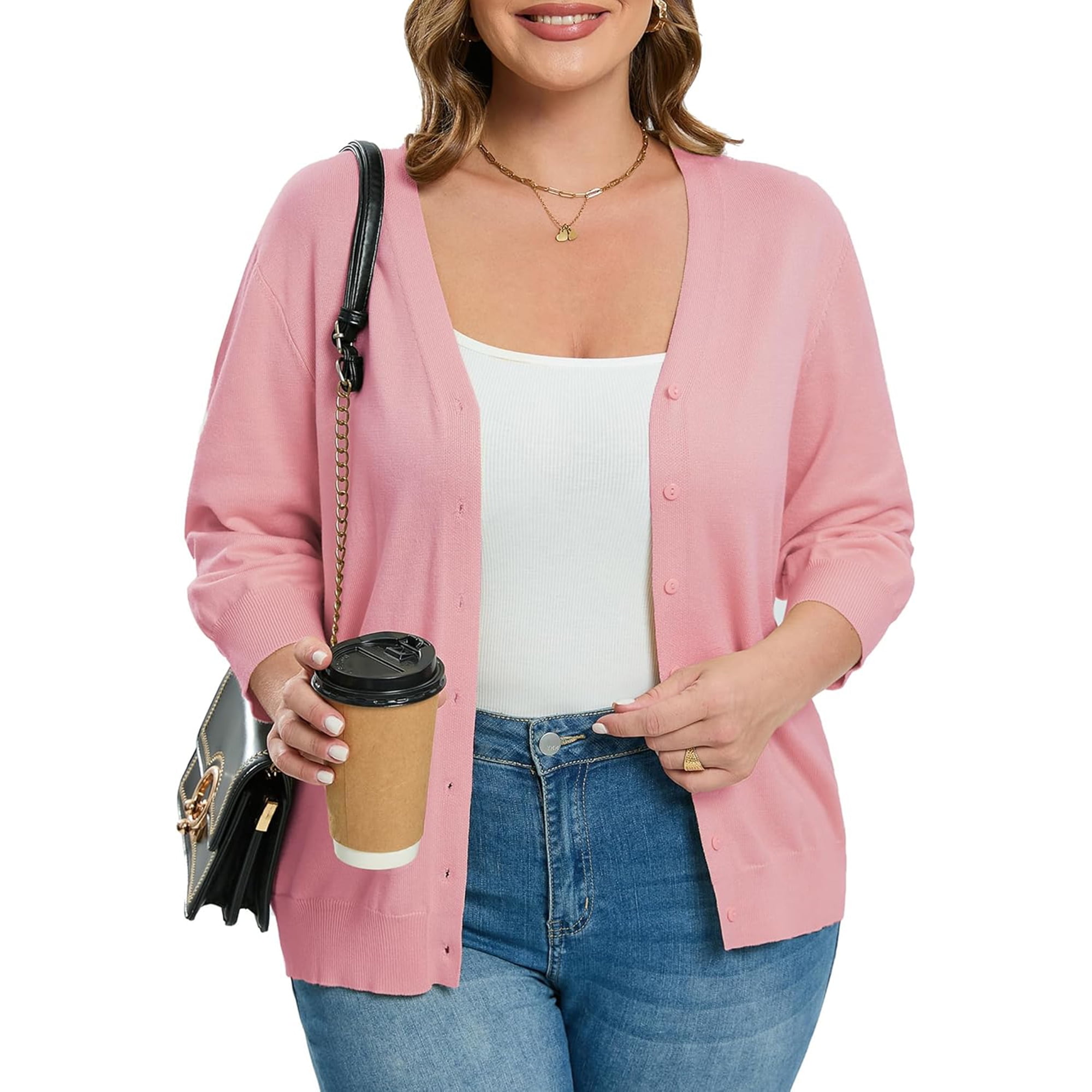 Women's Plus Size Cardigan Open Front Oversized Button Sweaters V Neck ...