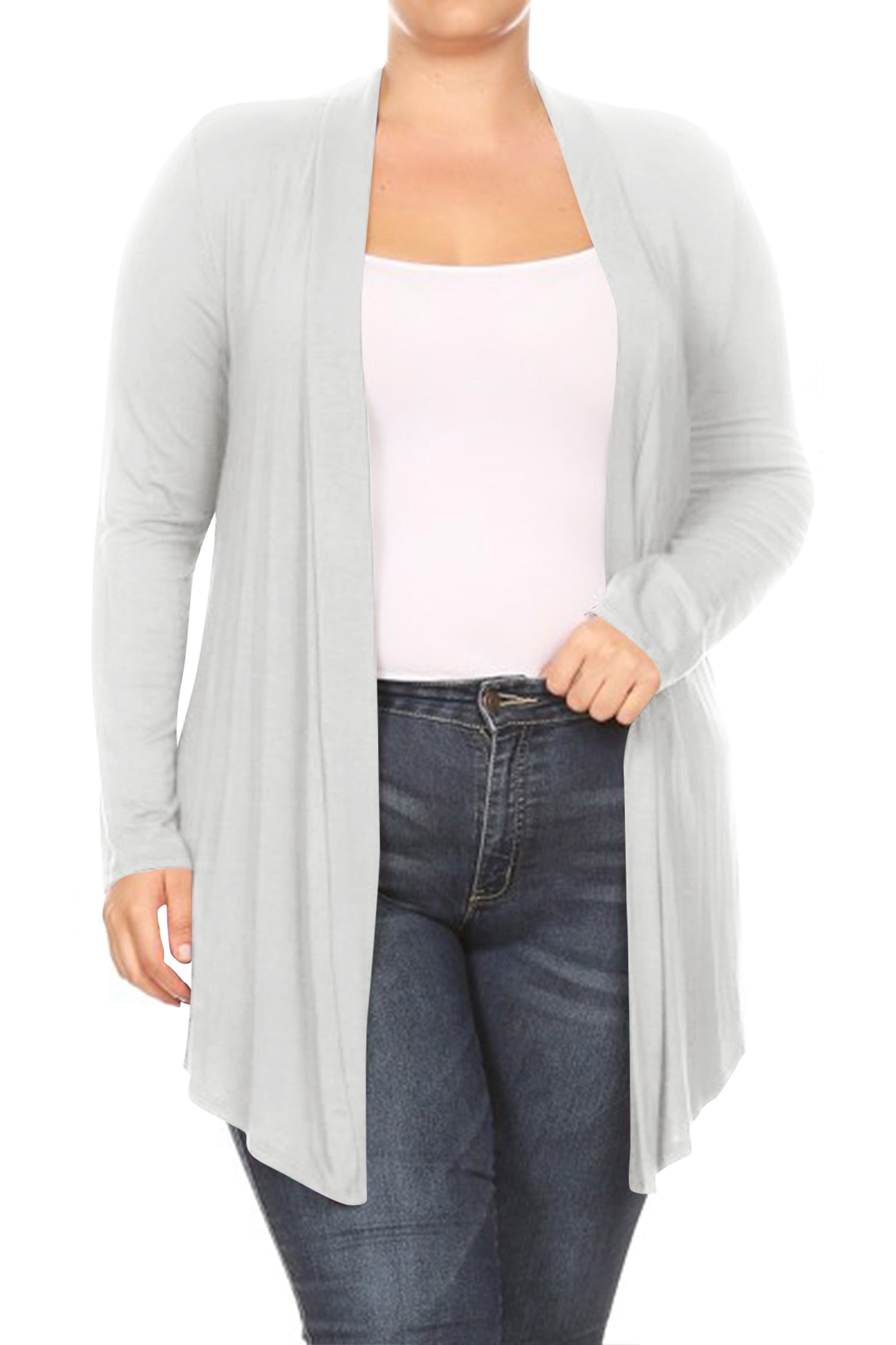 Women's Plus Size Casual Draped Open Front Long Sleeves Solid Cardigan ...