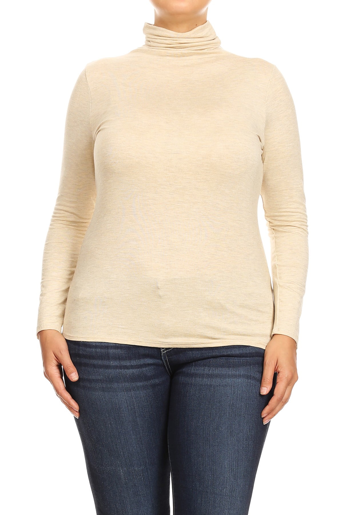 Women's Plus Size Casual Fitted Long Sleeve Solid Turtleneck Sweater ...