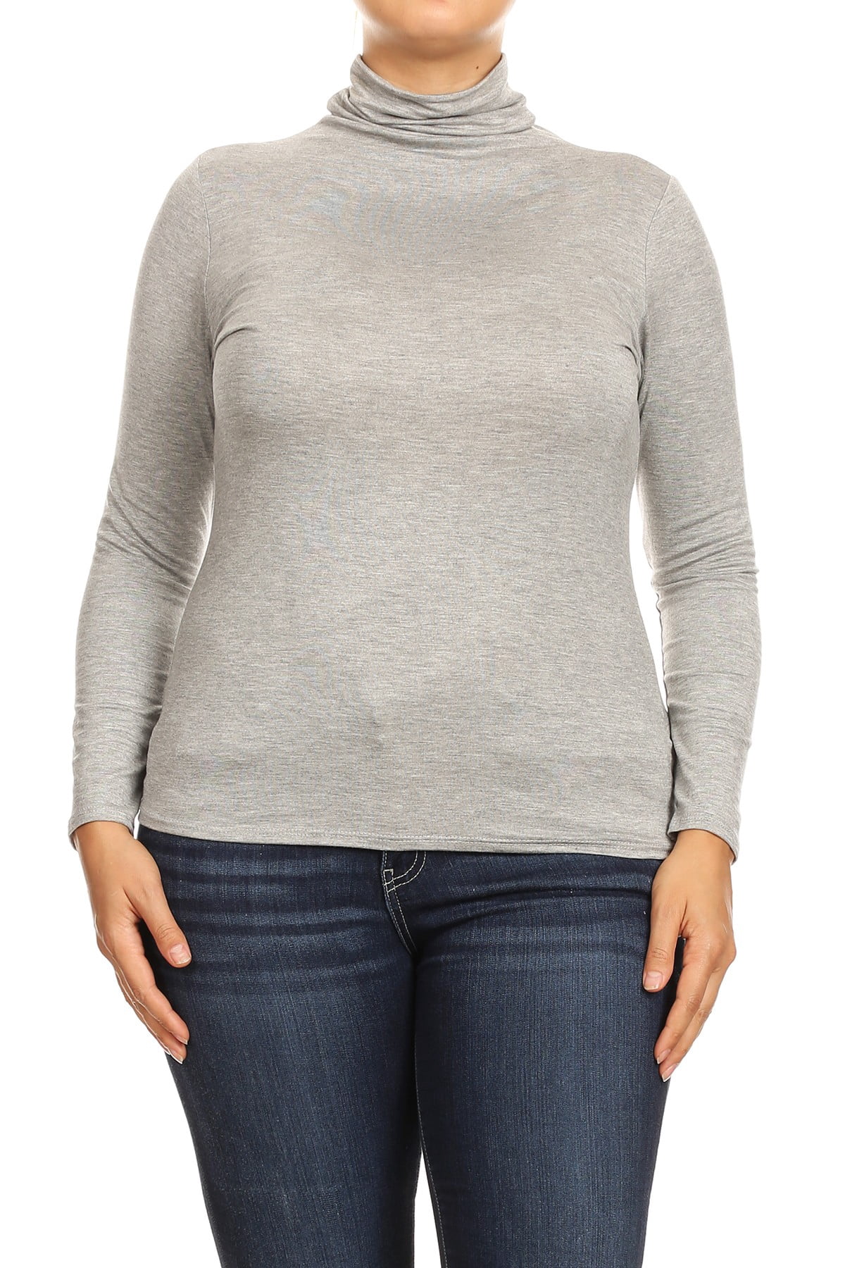 Women's Plus Size Casual Fitted Long Sleeve Solid Turtleneck Sweater ...