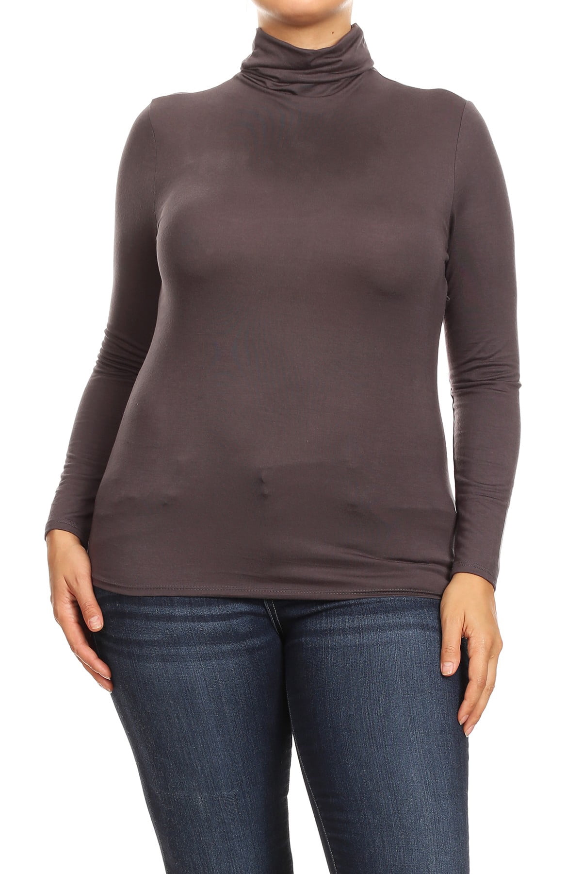 Women's Plus Size Casual Fitted Long Sleeve Solid Turtleneck Sweater ...