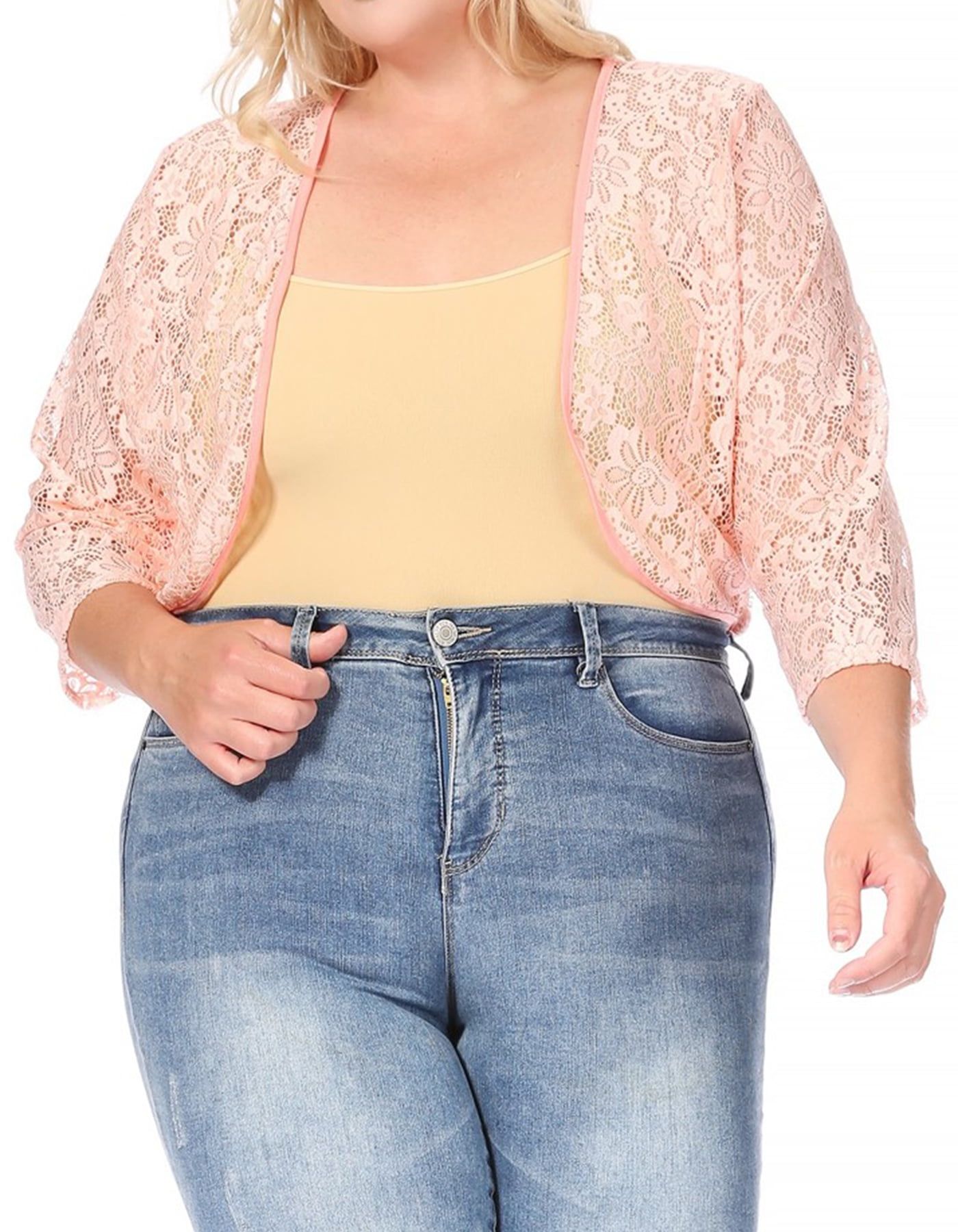 Moa Collection Women's Plus Size Lace Crochet Bolero Open Cardigan ...