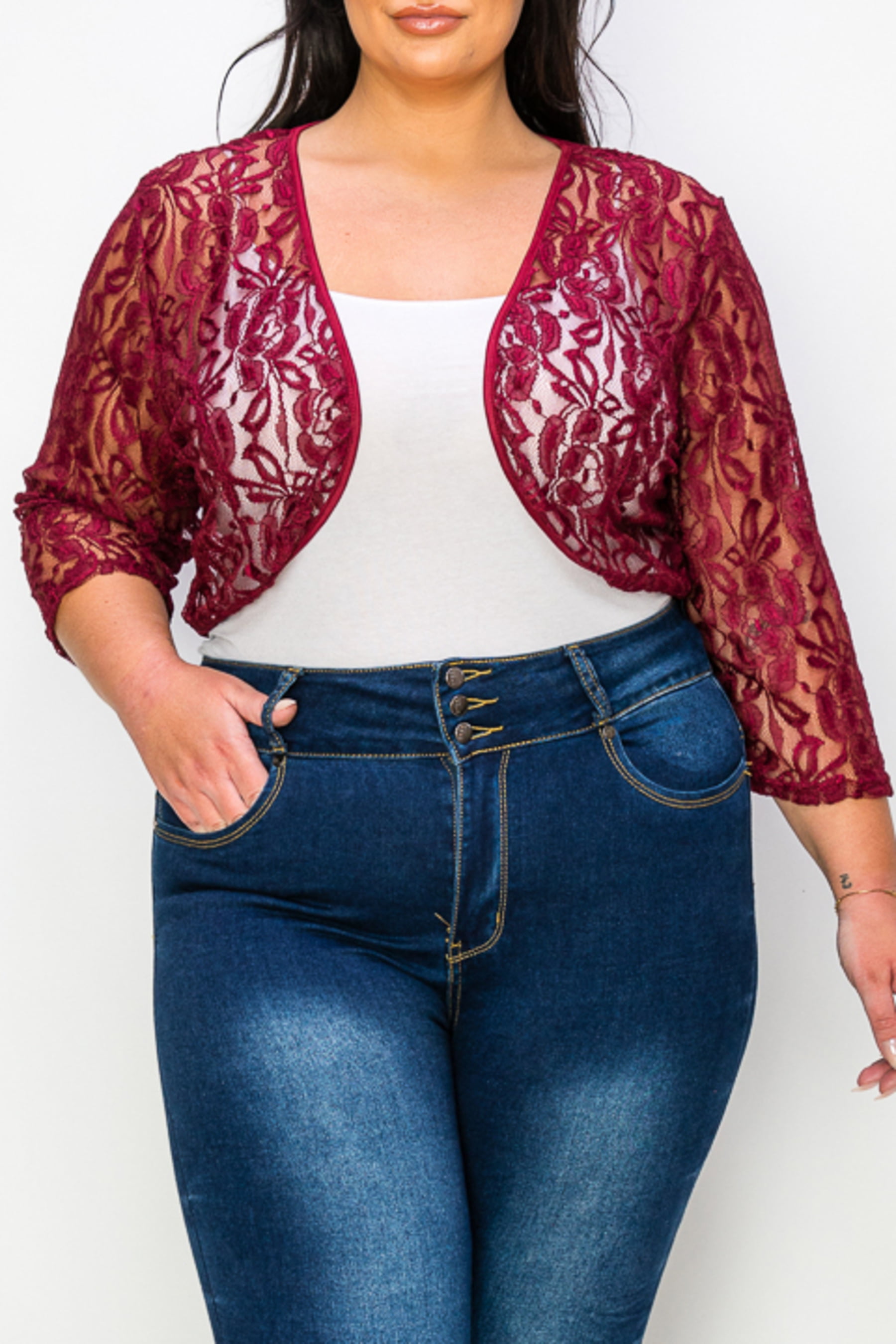 Moa Collection Women's Plus Size Lace Crochet Bolero Open Cardigan ...