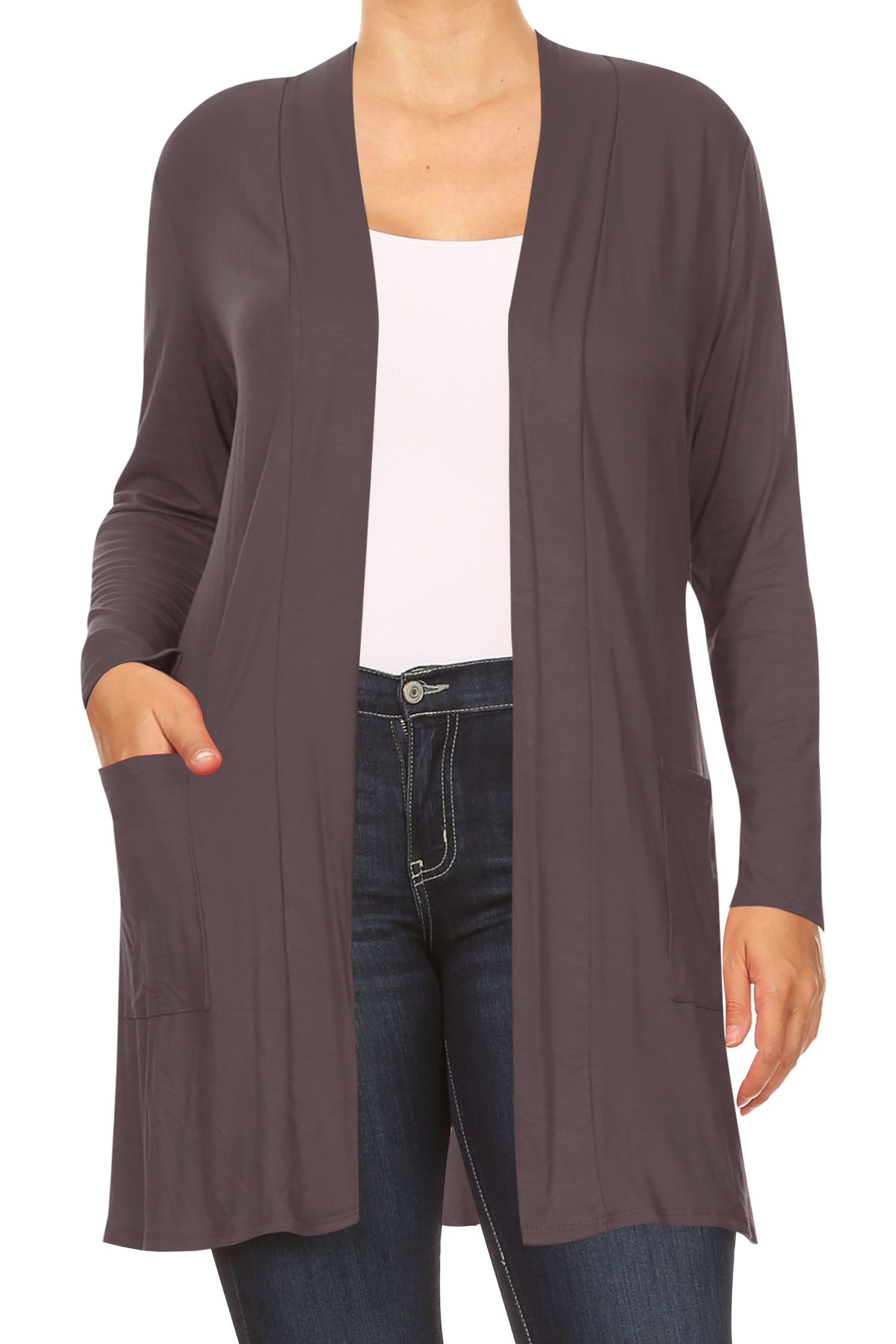 Women's Solid Casual Basic Comfy Loose Fit Long Sleeve Open Front ...