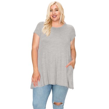 LANREMON Plus Size Women Tops Short Sleeve Crewneck Tunic Green Shirts ...