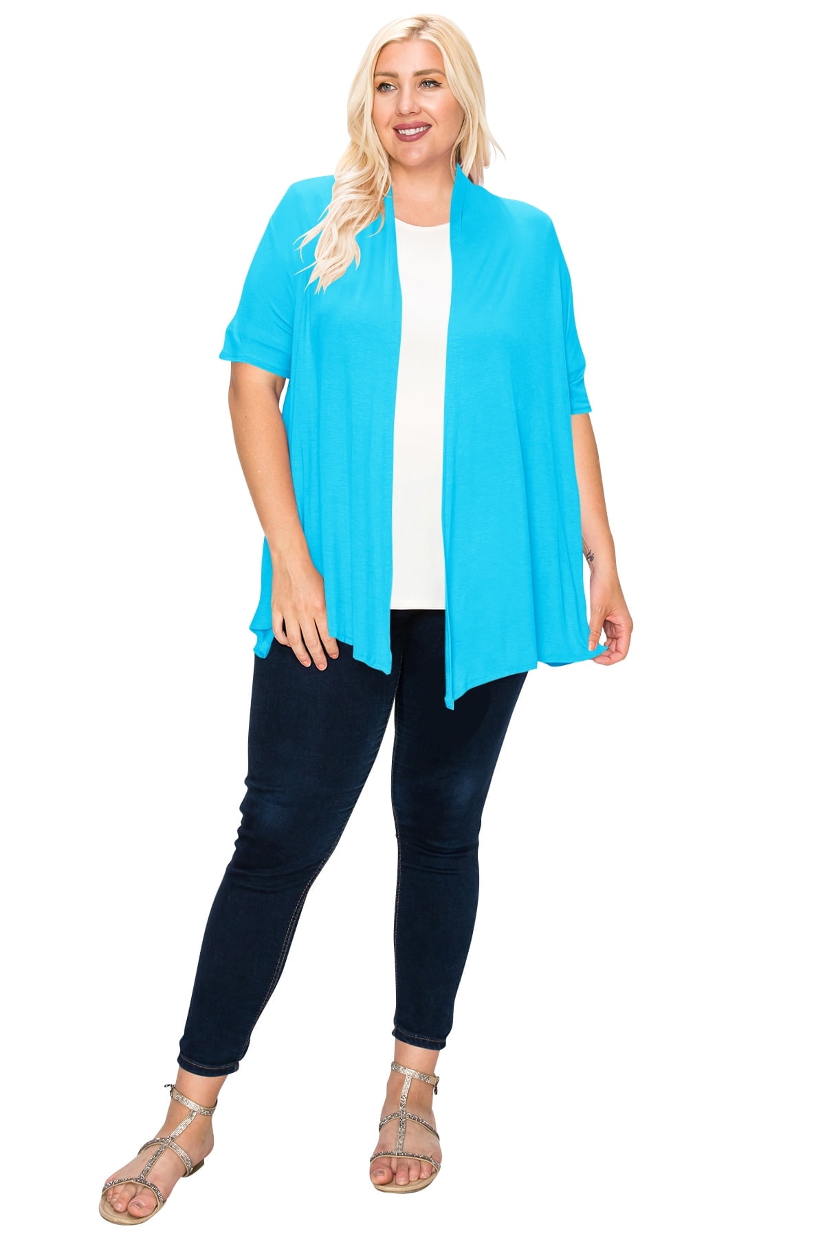 Moa Collection Women's Plus Size Casual Short Sleeve Open Front Knit ...