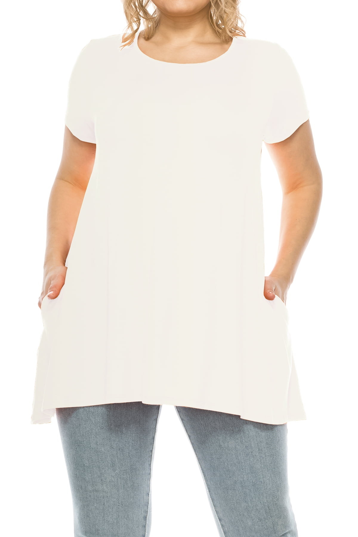 Women's Plus Size Casual Solid Short Sleeve Round Neck Tunic Tops with ...