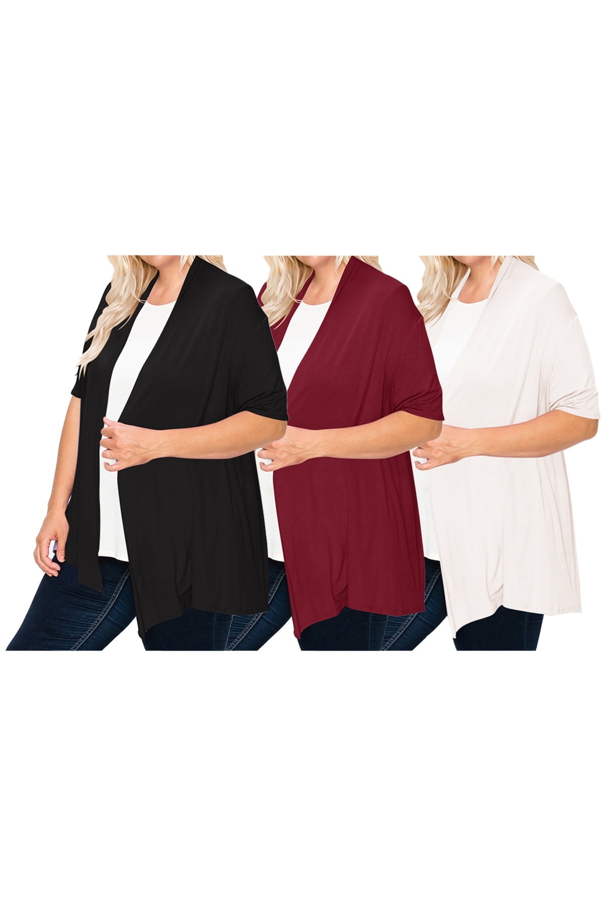 Women's Plus Size Casual Short Sleeve Solid Draped Open Cardigan (Pack ...