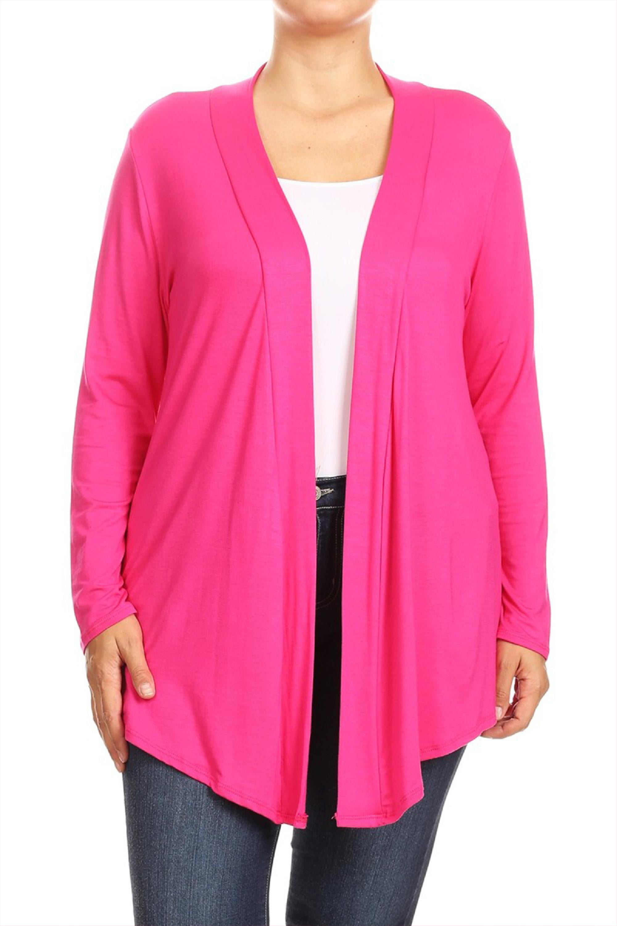 Women's Plus Size Casual Solid Long Sleeve Open Front Cardigan Made in ...