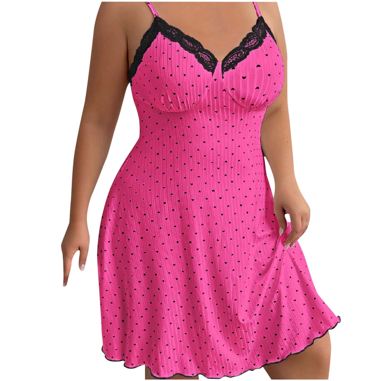 Women's Plus Size Chemise Pajamas Dress, Lace V-Neck Sleeveless Printed ...