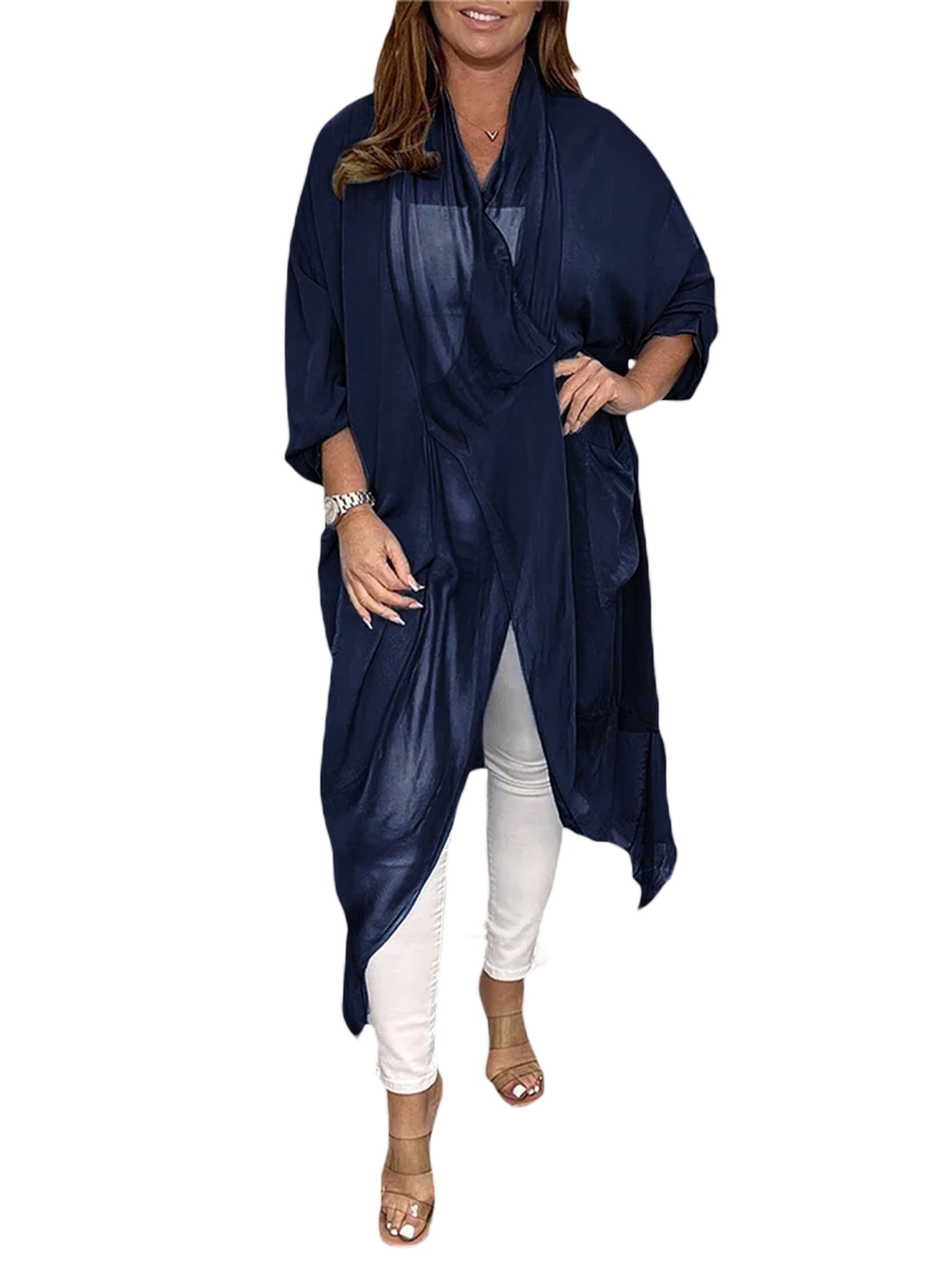 Women's Plus Size Chiffon Blouse Tops, Mesh Sheer Long Kimono Cardigan ...