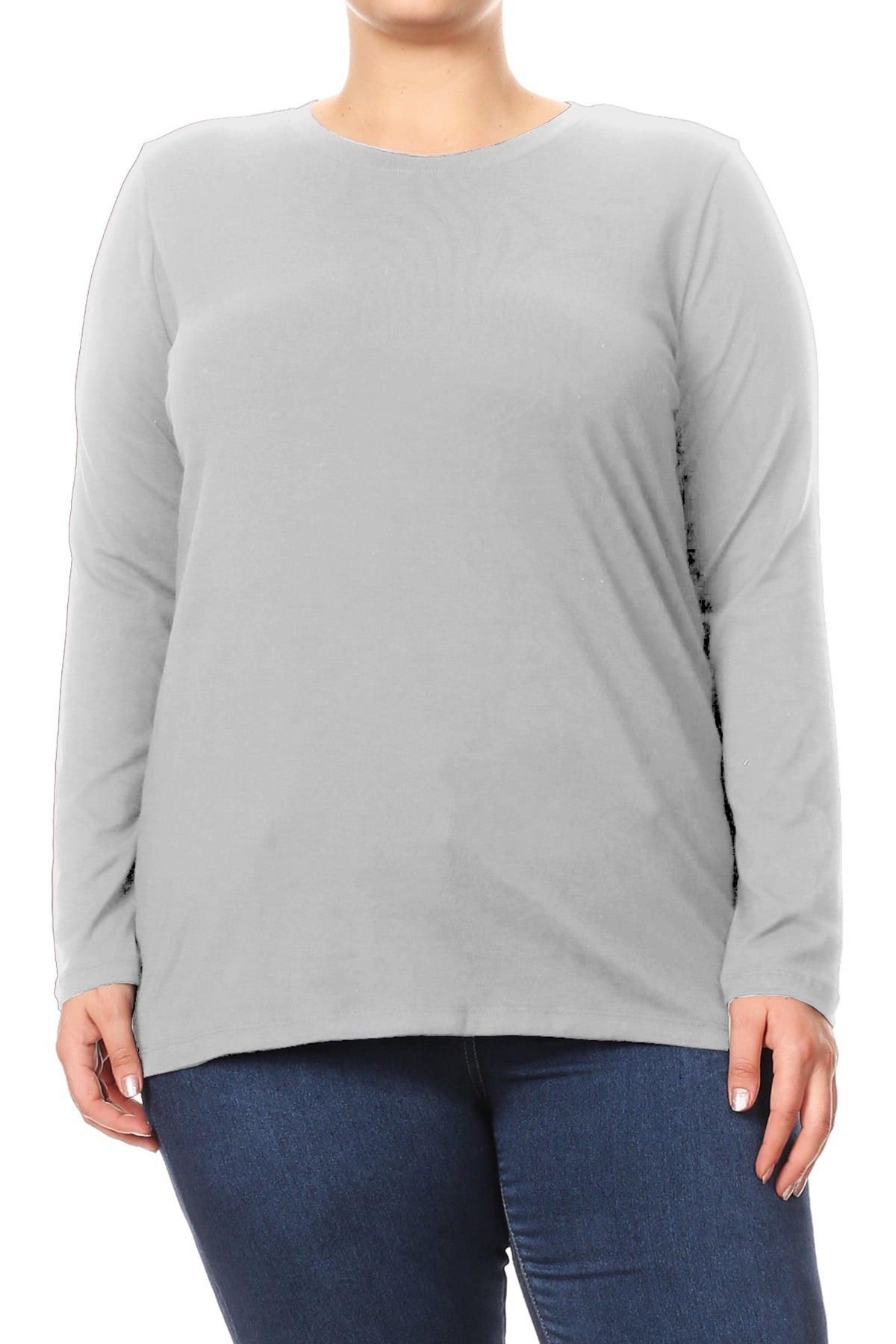 Women's Plus Size Classic Fit Long Sleeve Cotton Scoop-Neck T-Shirt Tunic - Walmart.com
