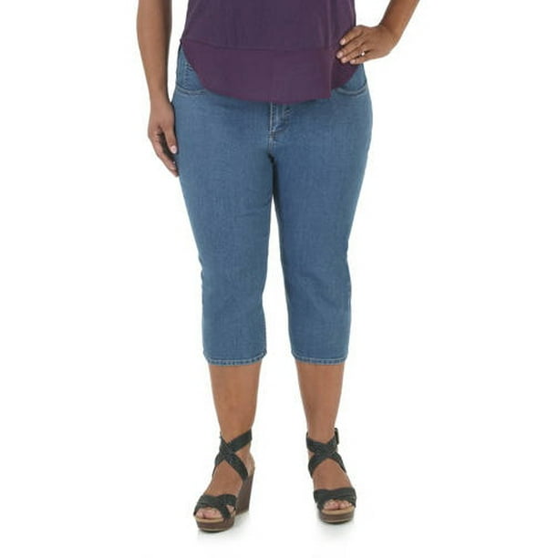 Women's Plus-Size Comfort No Gap Waistband Denim Capri - Walmart.com