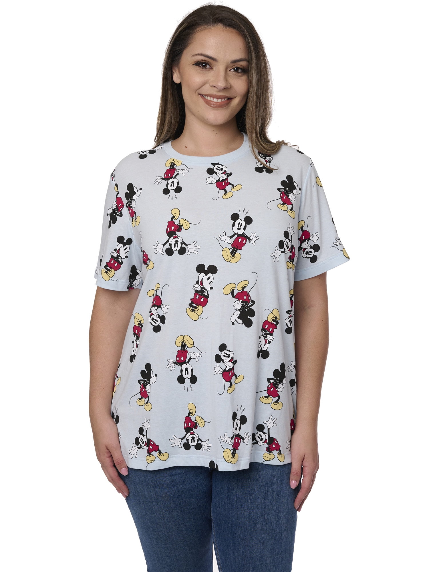 Women's Plus Size Disney Mickey Mouse T-Shirt All-Over Print Blue Cotton Poly - Walmart.com