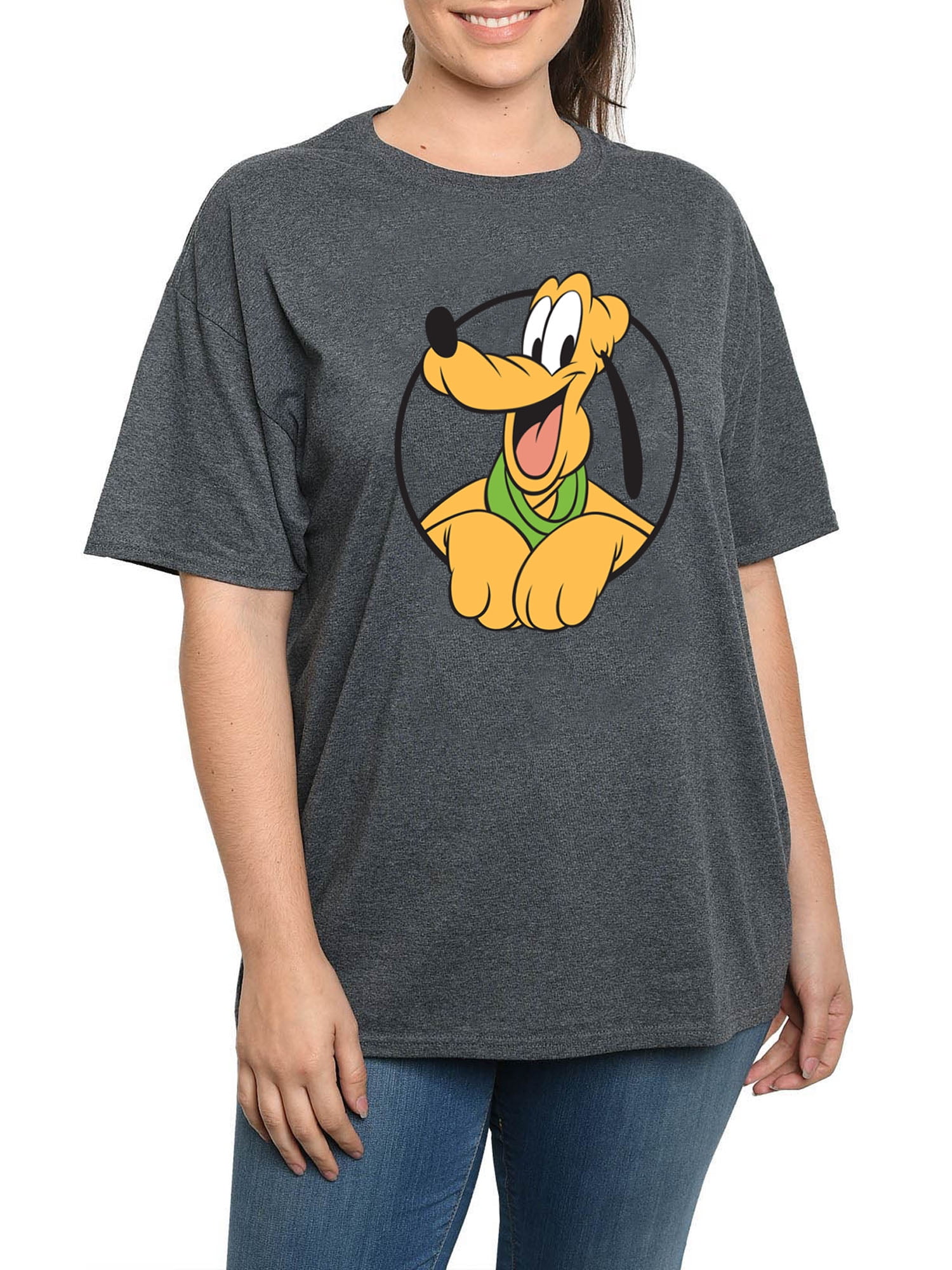 Disney Women's Plus Size Charcoal Gray Pluto Short Sleeve T-Shirt Adult ...