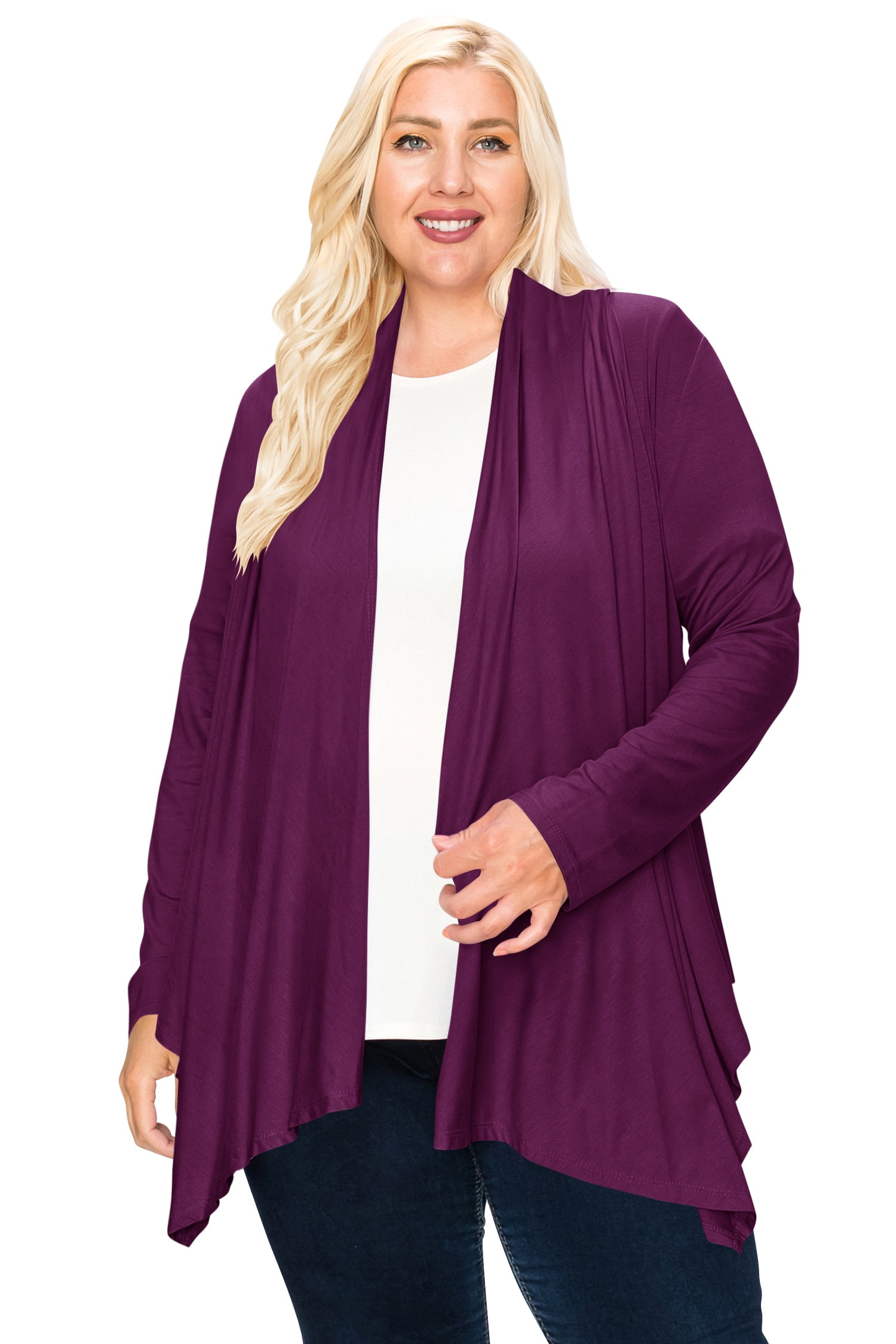 Women's Plus Size Draped Cardigan - Casual Open Front Long Sleeve ...