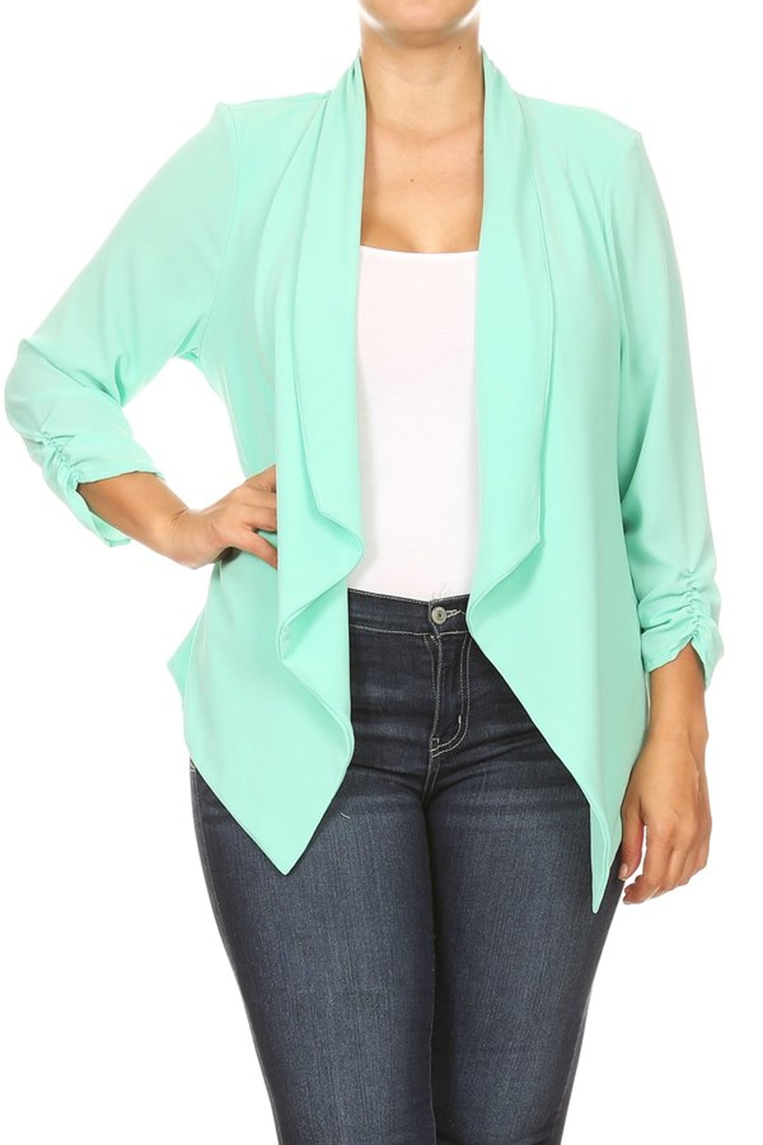 Women's Plus Size Draped Neck Open Front Cardigan Jacket - Walmart.com
