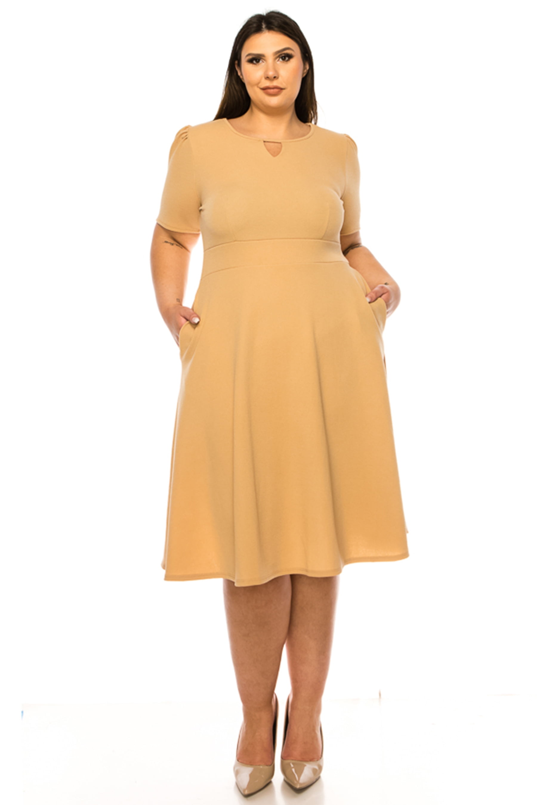 MOA Collection Women's Plus Size Dress with Puff Sleeves and Keyhole ...