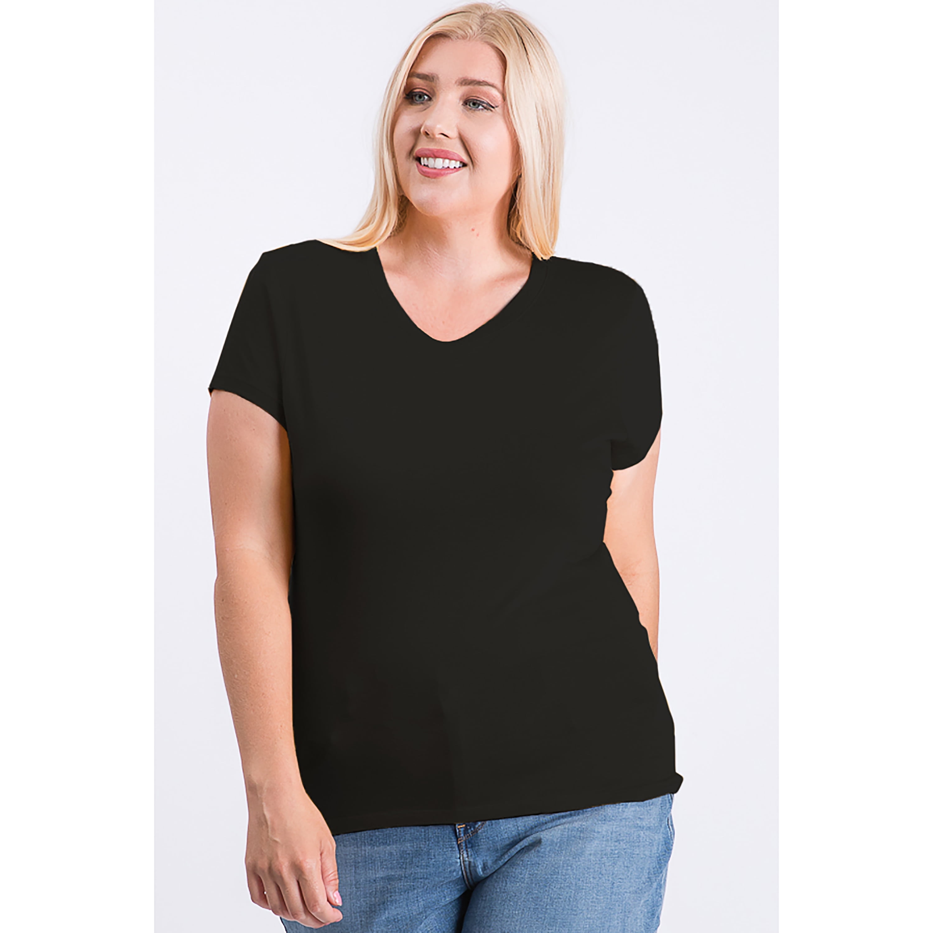 Women's Plus Size Elastic Basic Summer Lightweight Tee Shirt Cap Sleeve ...