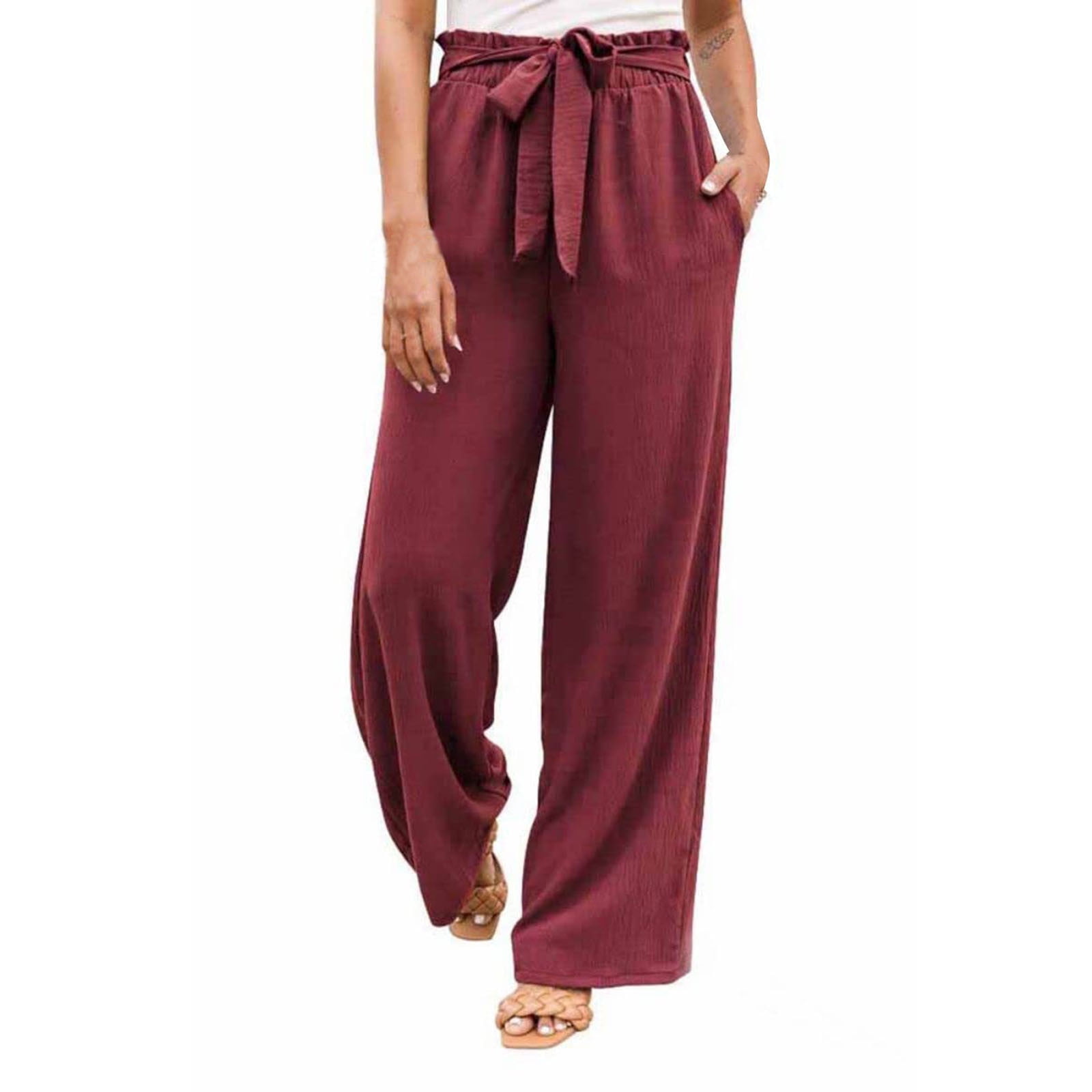 Women's Plus Size Flare Pants Loose Fit Bell-Bottoms High Empire Waist ...