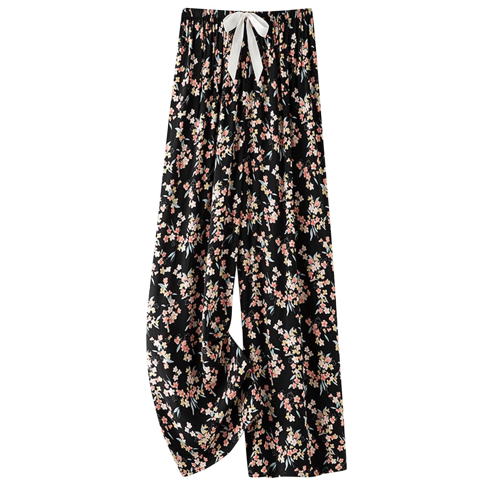 Women's Plus Size Floral Print High Waist Wide Leg Belted Loose Fit ...