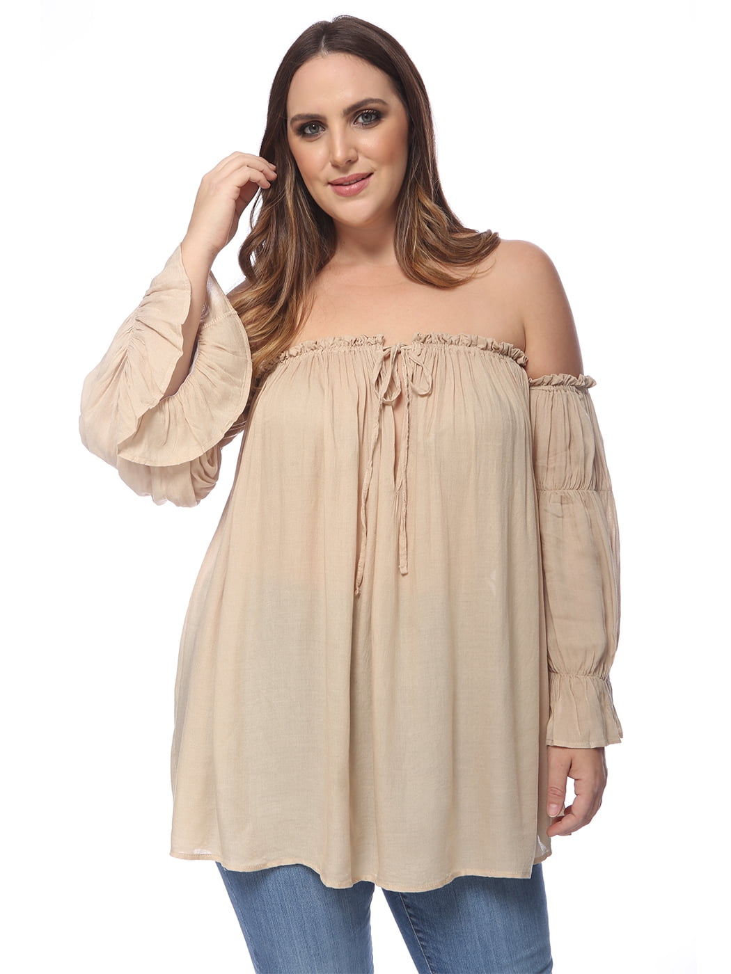 Women's Plus Size Flowy Bohemian Off Shoulder Chiffon Lace Ruffle ...