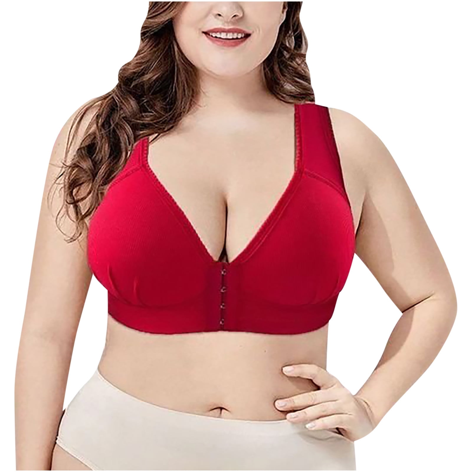 Womens Plus Size Full Coverage Bras Front Closure Posture Back Padded Brassiere Wireless Push