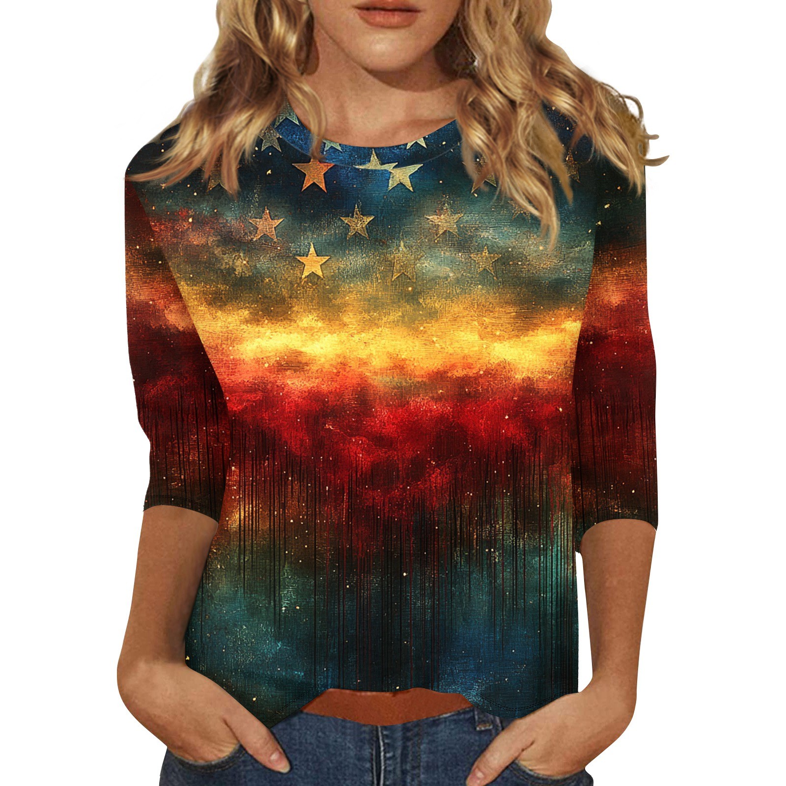 Women's Plus Size Graphic Print 3/4 Sleeve T-Shirt, Patriotic ...