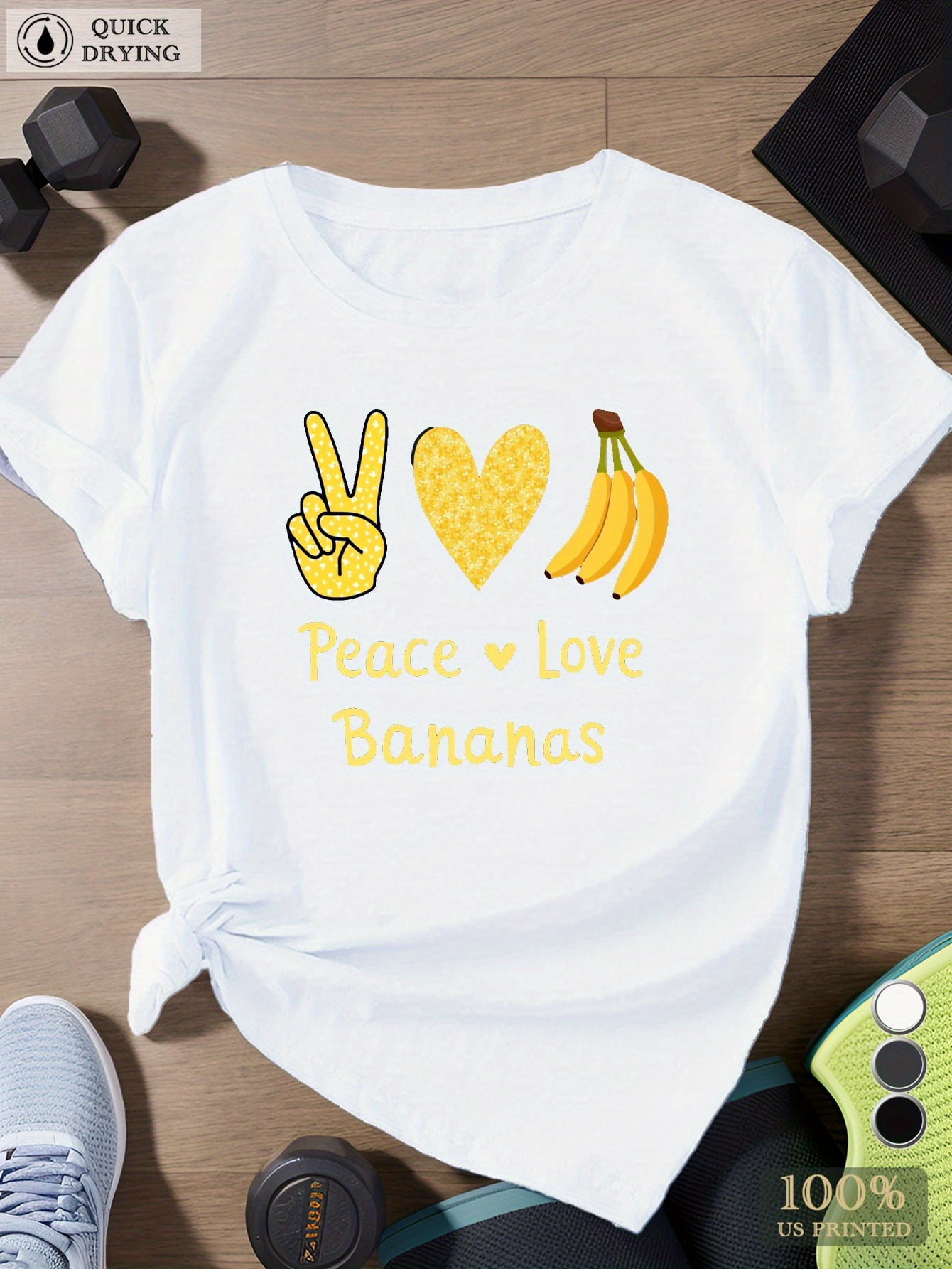 Women's Plus Size Graphic Print T-Shirt - Black with Yellow Peace Sign ...