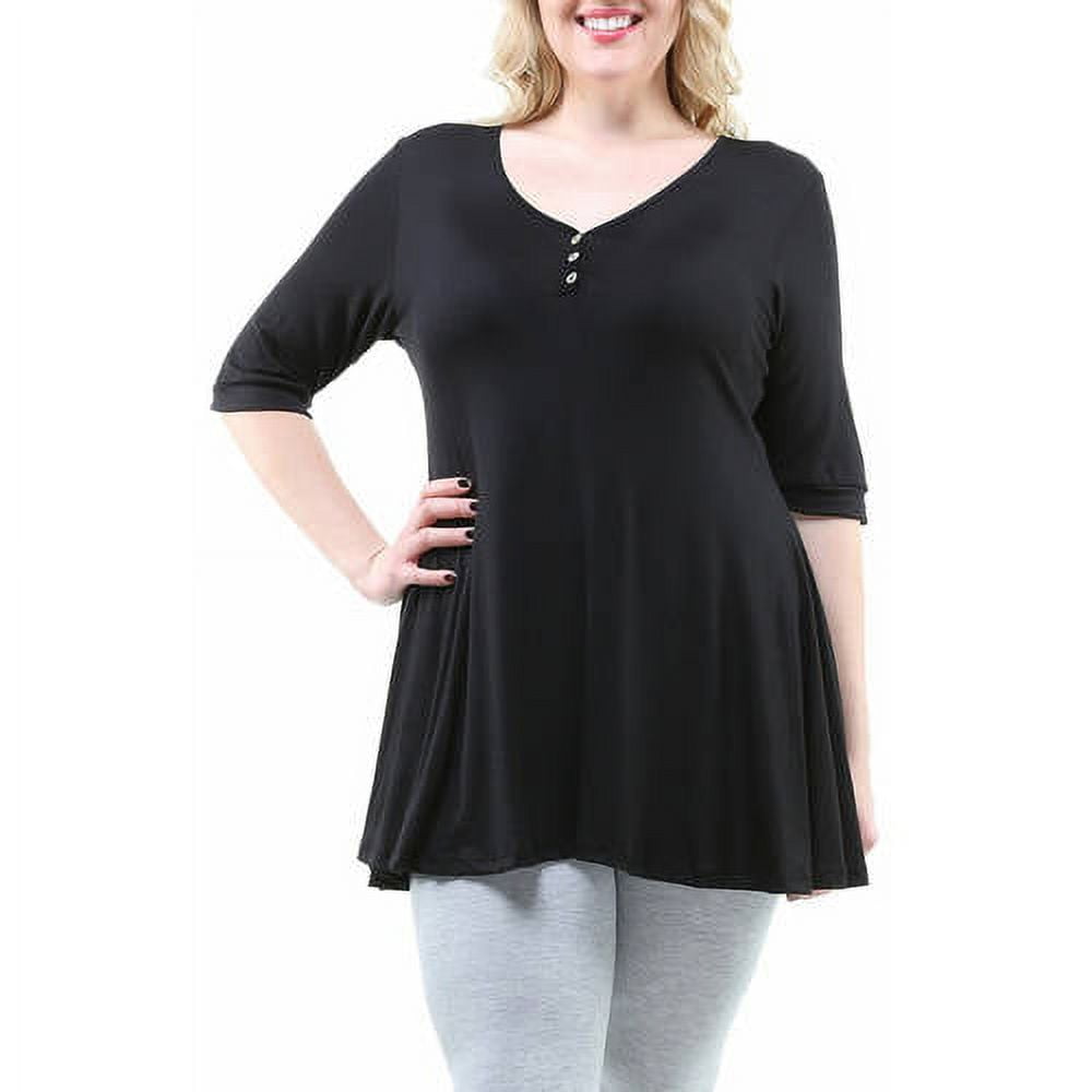 Women's Plus Size Henley Tunic Top - Walmart.com