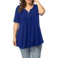 Womens Plus Size Henley V Neck Button Up Tunic Tops Casual Short