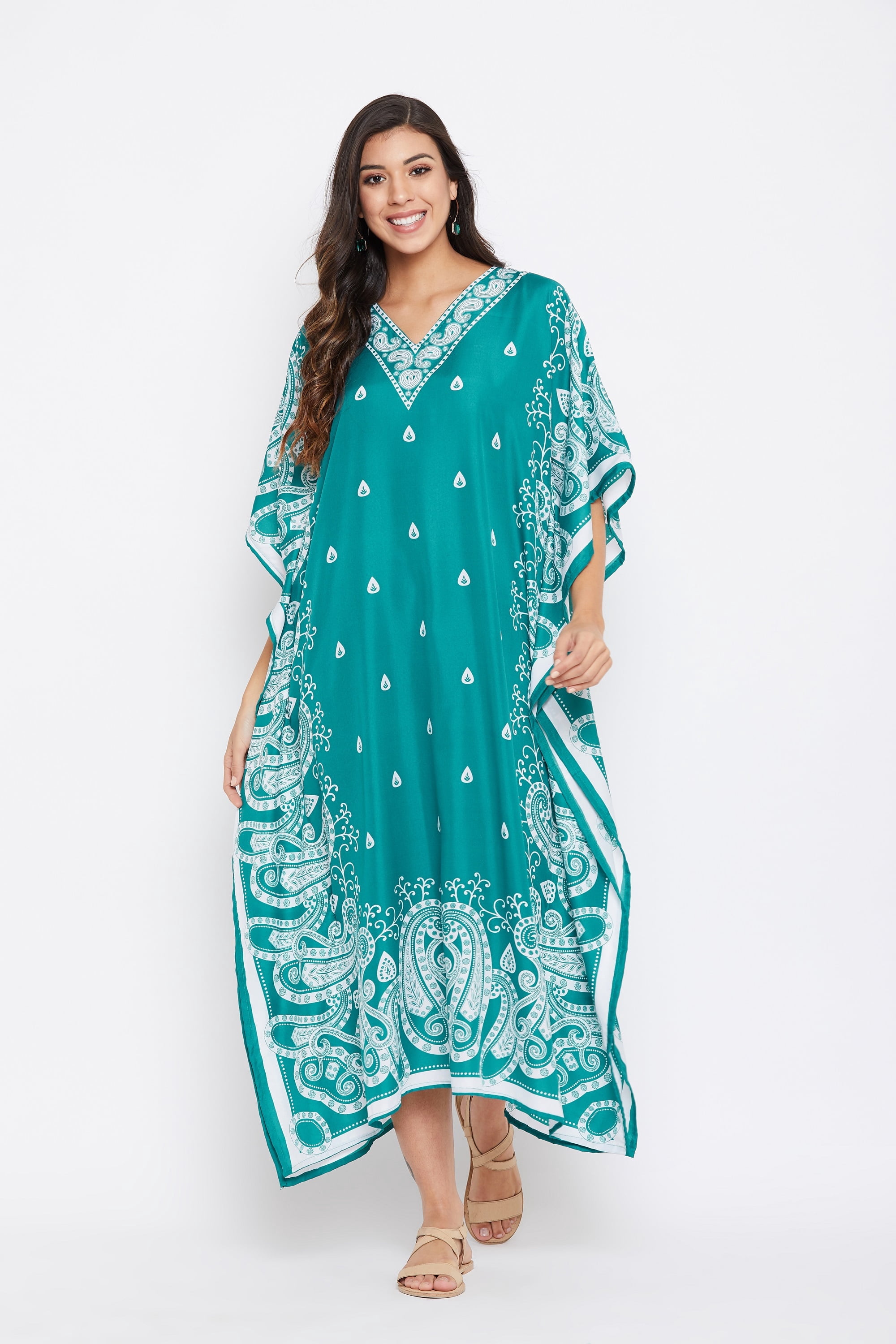 Oussum Women's Plus Size Kaftan Dress, Boho Maxi, Casual Kimono Sleeve ...