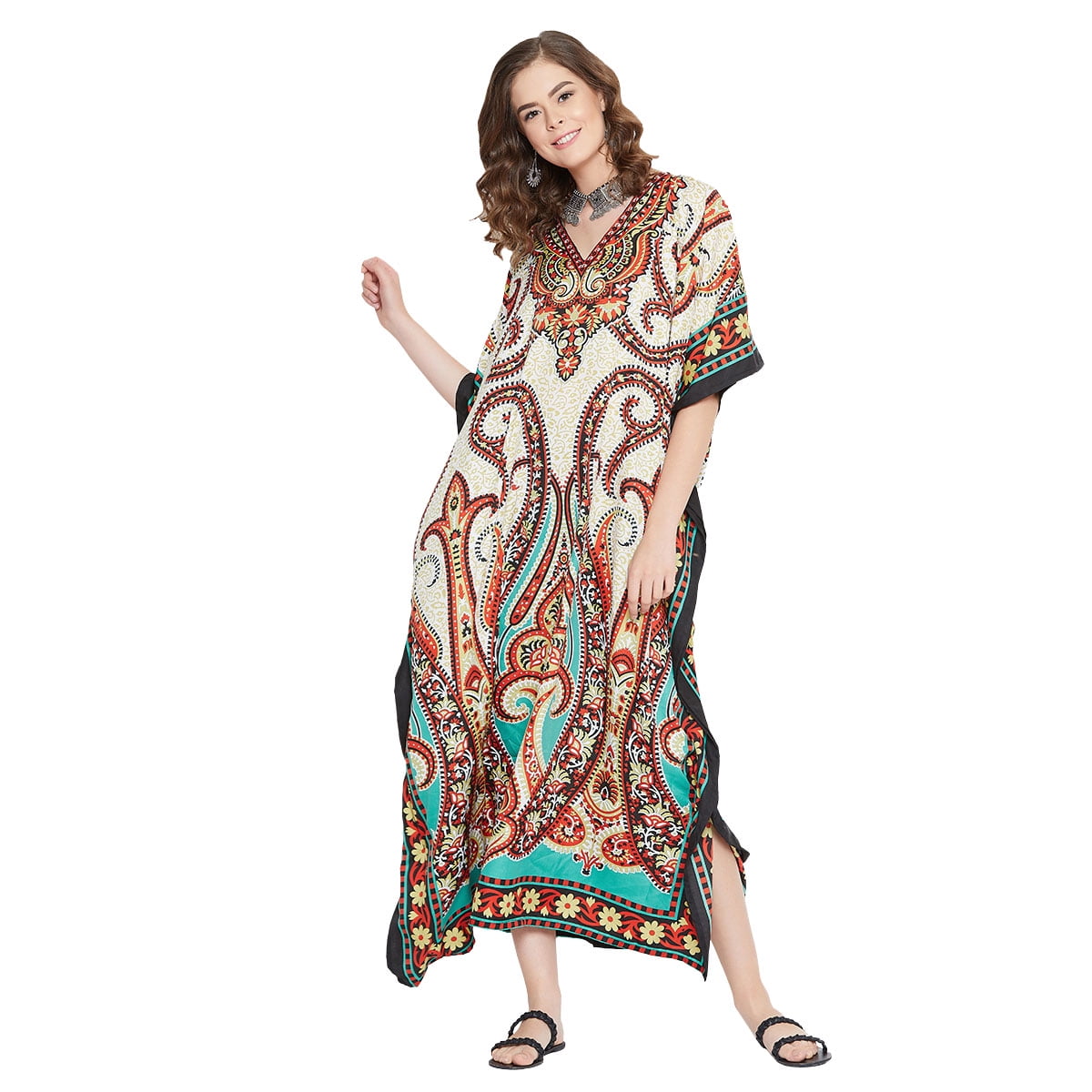 Women's Plus Size Kaftan Dresses for Women Casual Long Caftan Plus Size Maxi Kimono Ladies ...