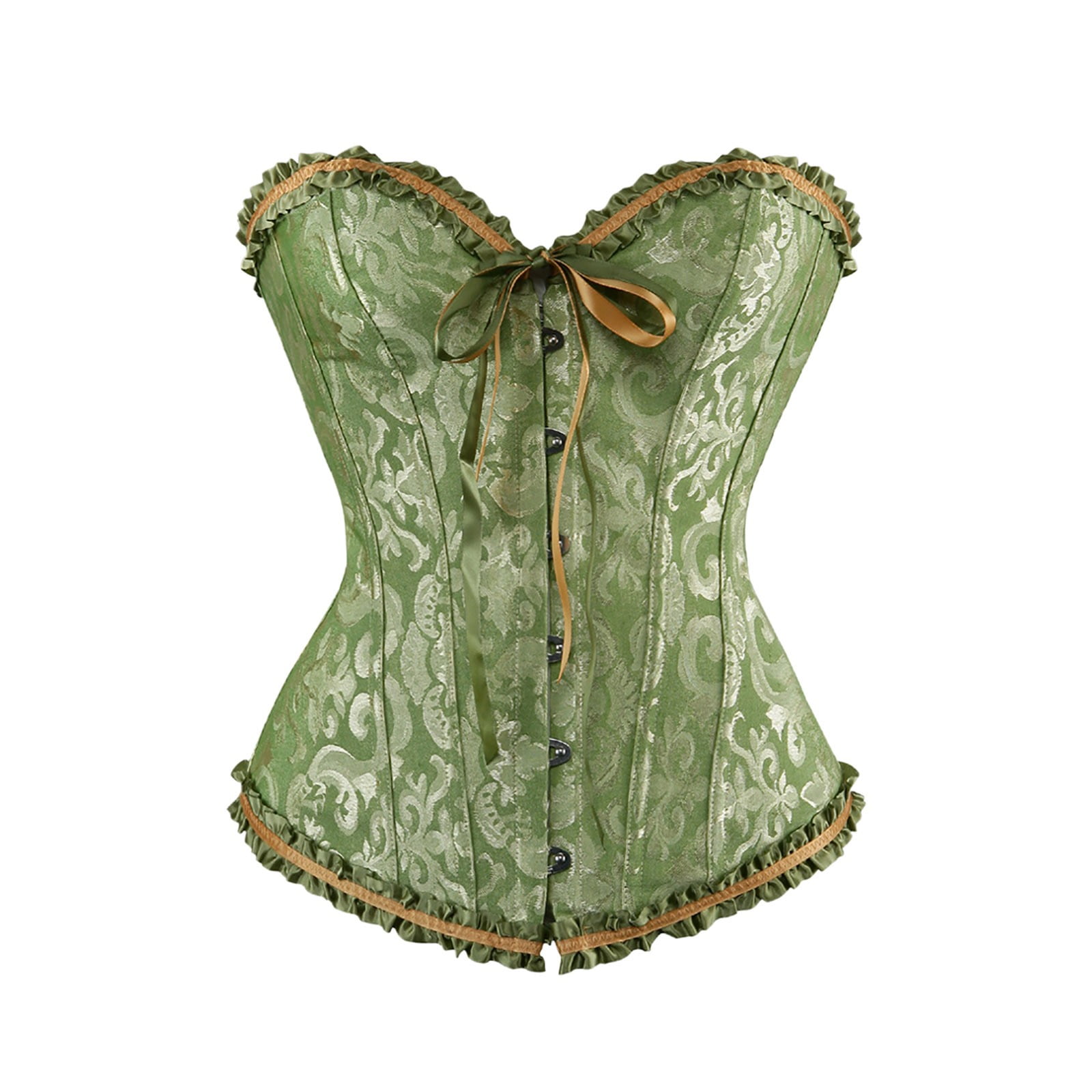 Women's Plus Size Lace Up Corset Women's Floral Pleated Trim Overbust ...