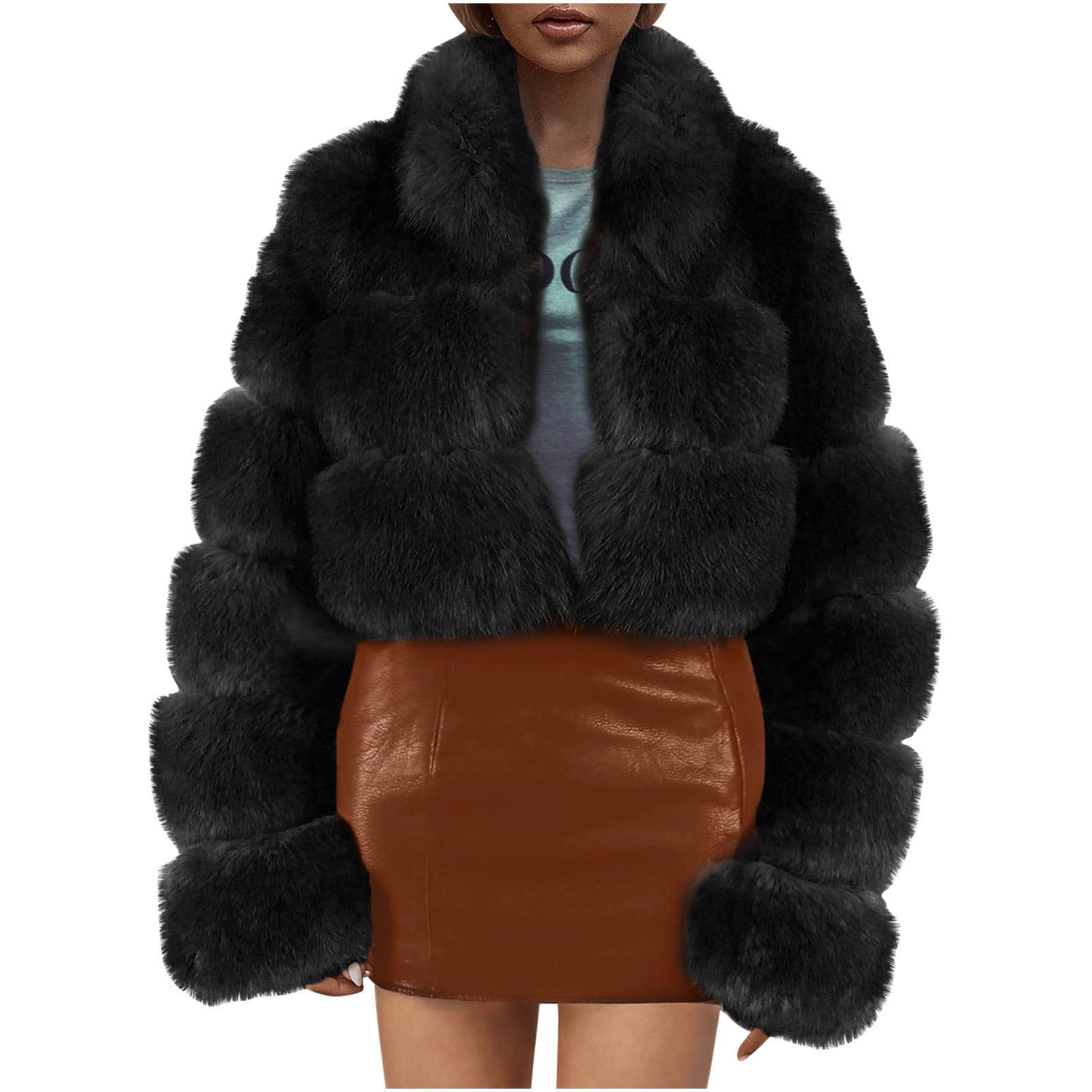Women's Plus Size Lapel Cardigan Faux Furry Jacket 2024 Clothes Open ...