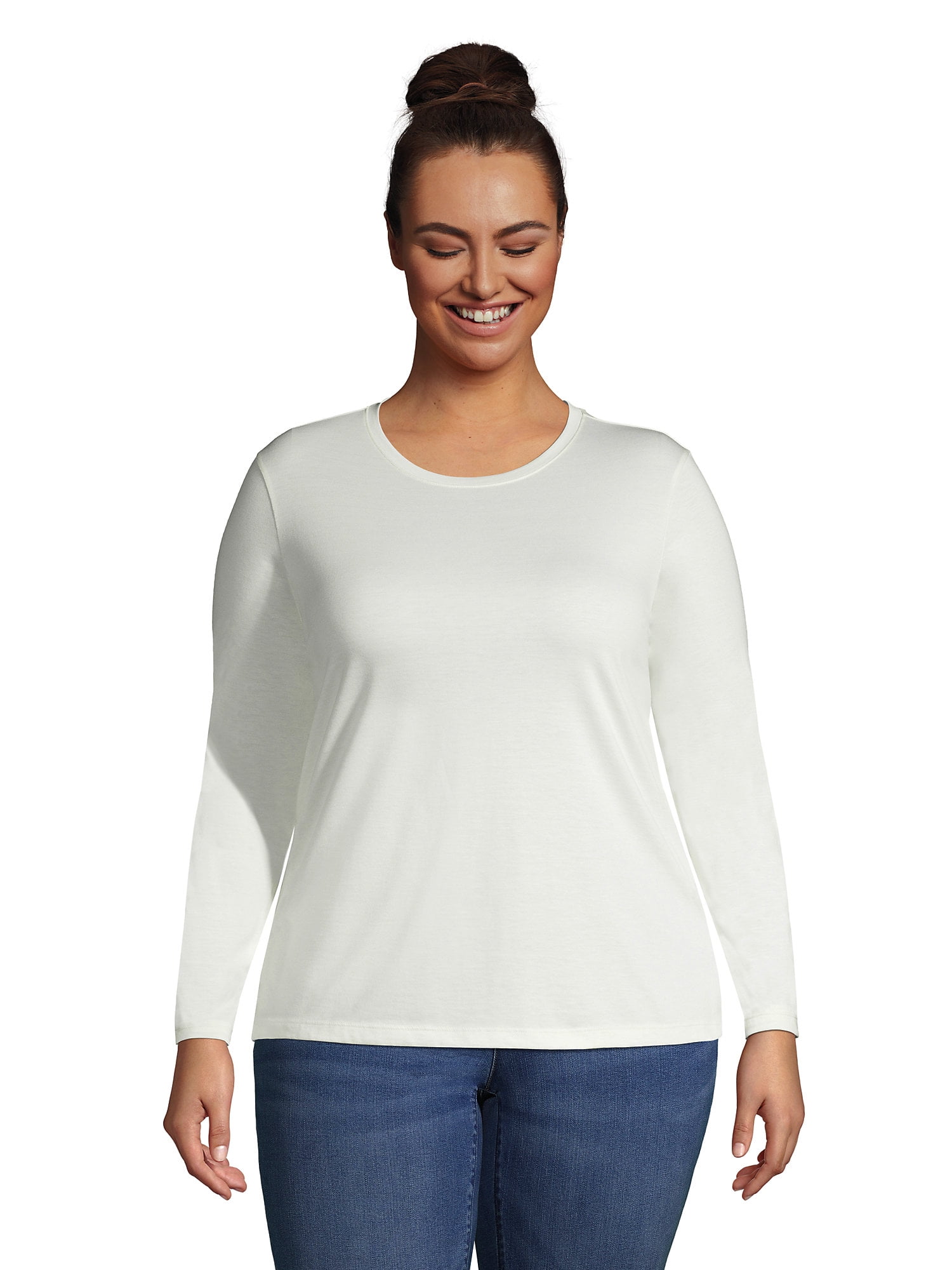 Women's Plus Size Long Sleeve Supima Crew Top - Walmart.com