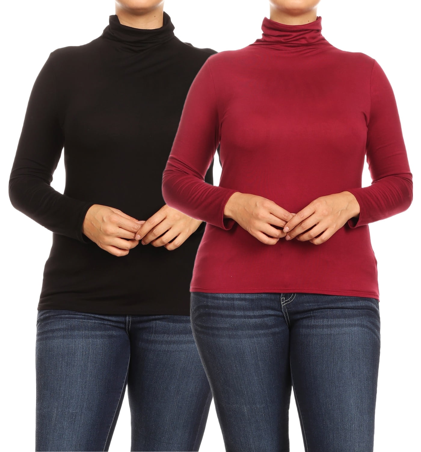 Women's Plus Size Long Sleeve Turtleneck Sweater Tops(Pack of 2 ...