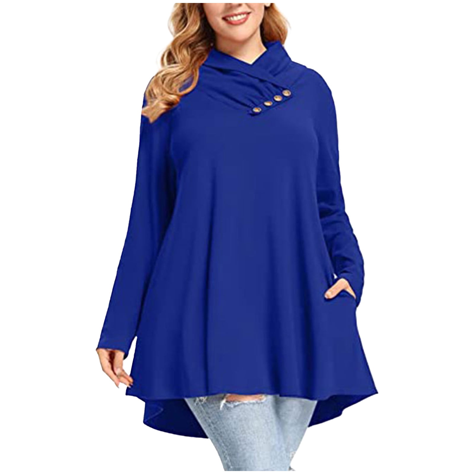 Women's Plus Size Long Sleeve V Neck Tops Buttons Tunic Shirts Solid ...