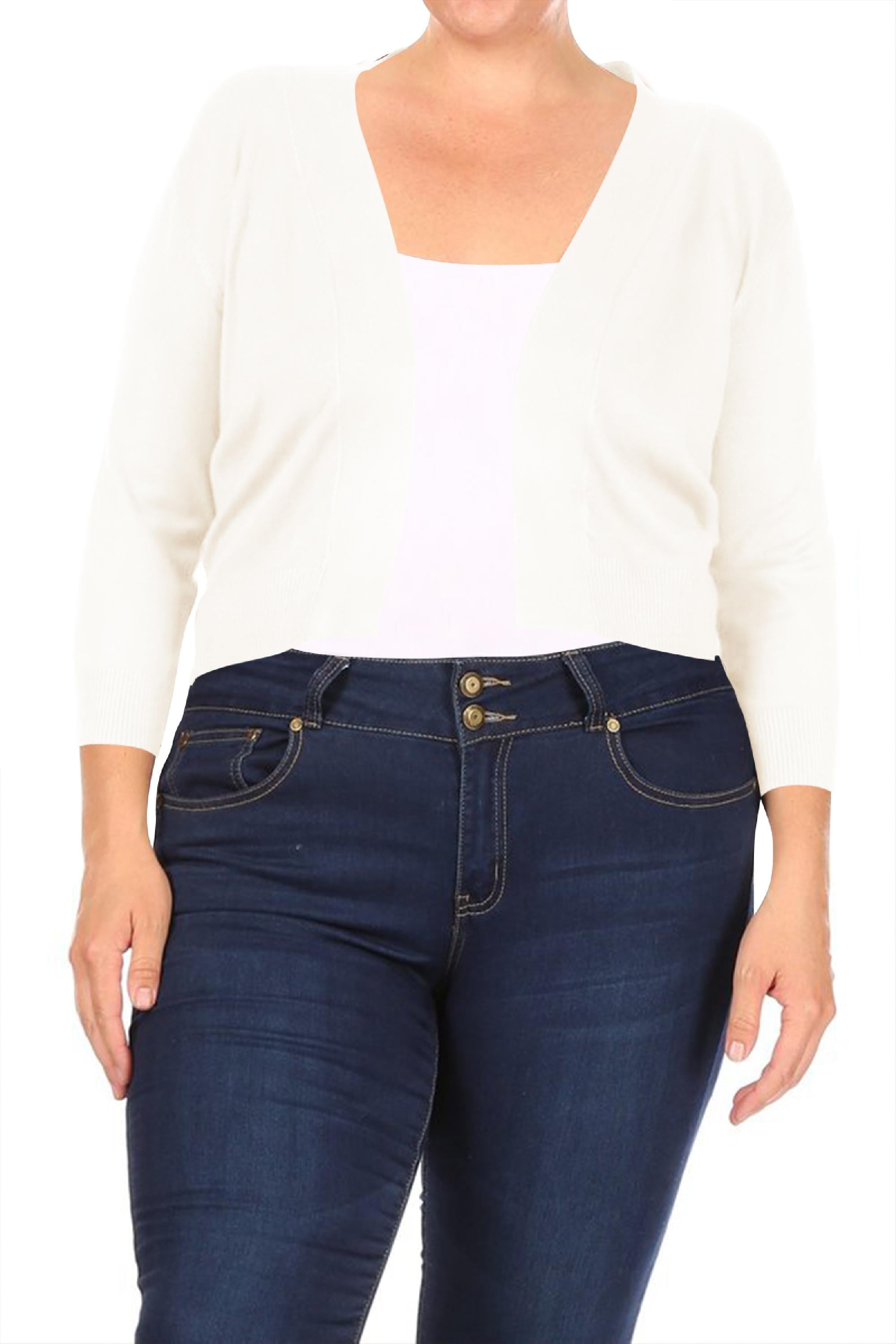 Women's Plus Size Long Sleeves Lightweight Open Solid Sweater Bolero ...