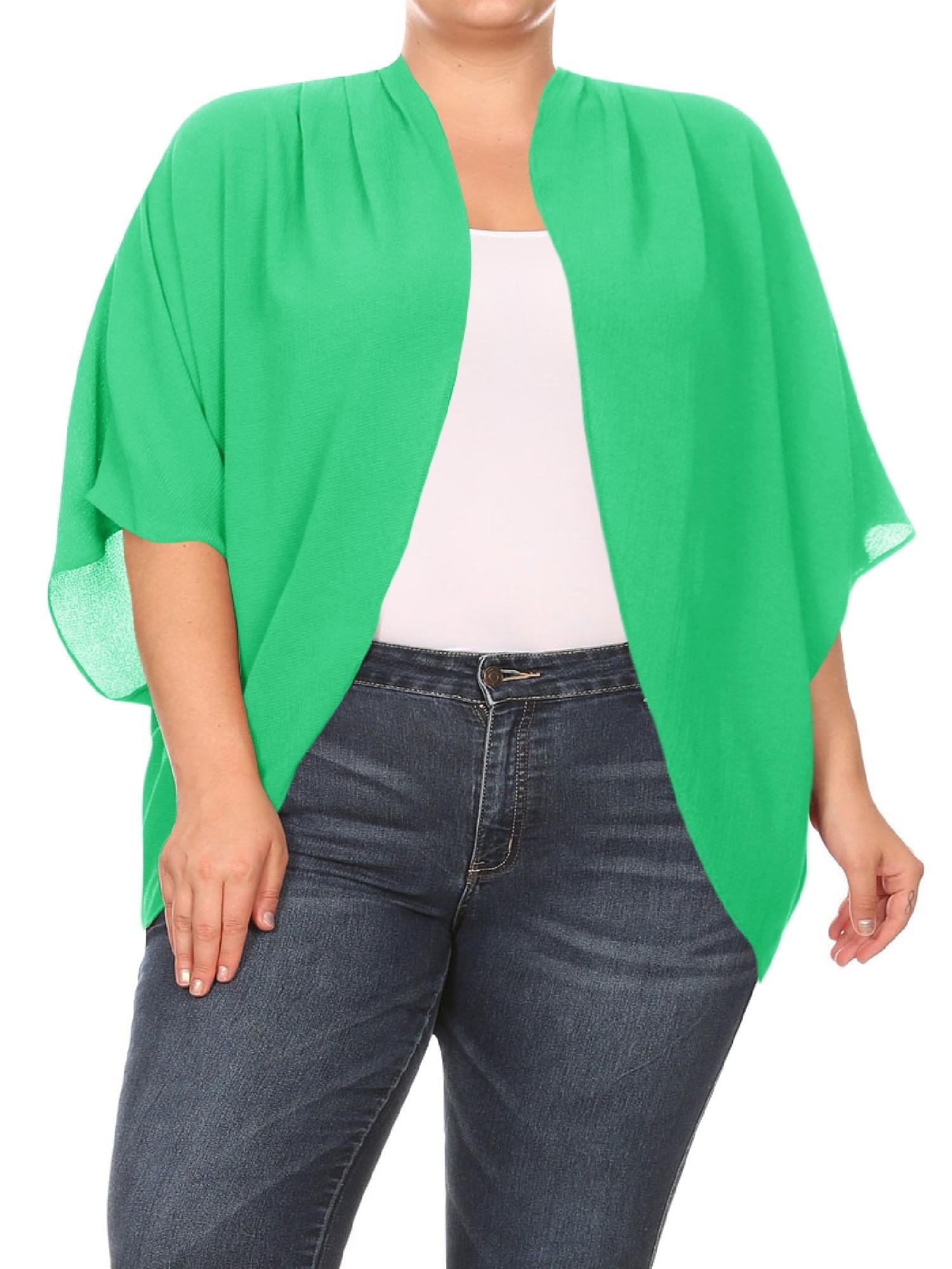 Women's Plus Size Loose Fit 3/4 Sleeves Kimono Style Open Front Solid ...